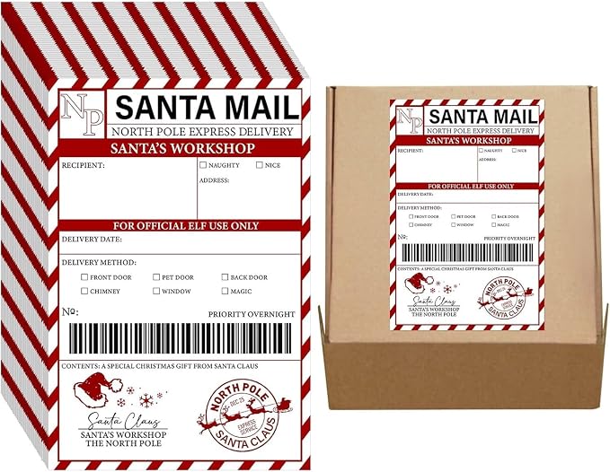 10pcs Personalised Santa Shipping Labels – North Pole Express Mail ...