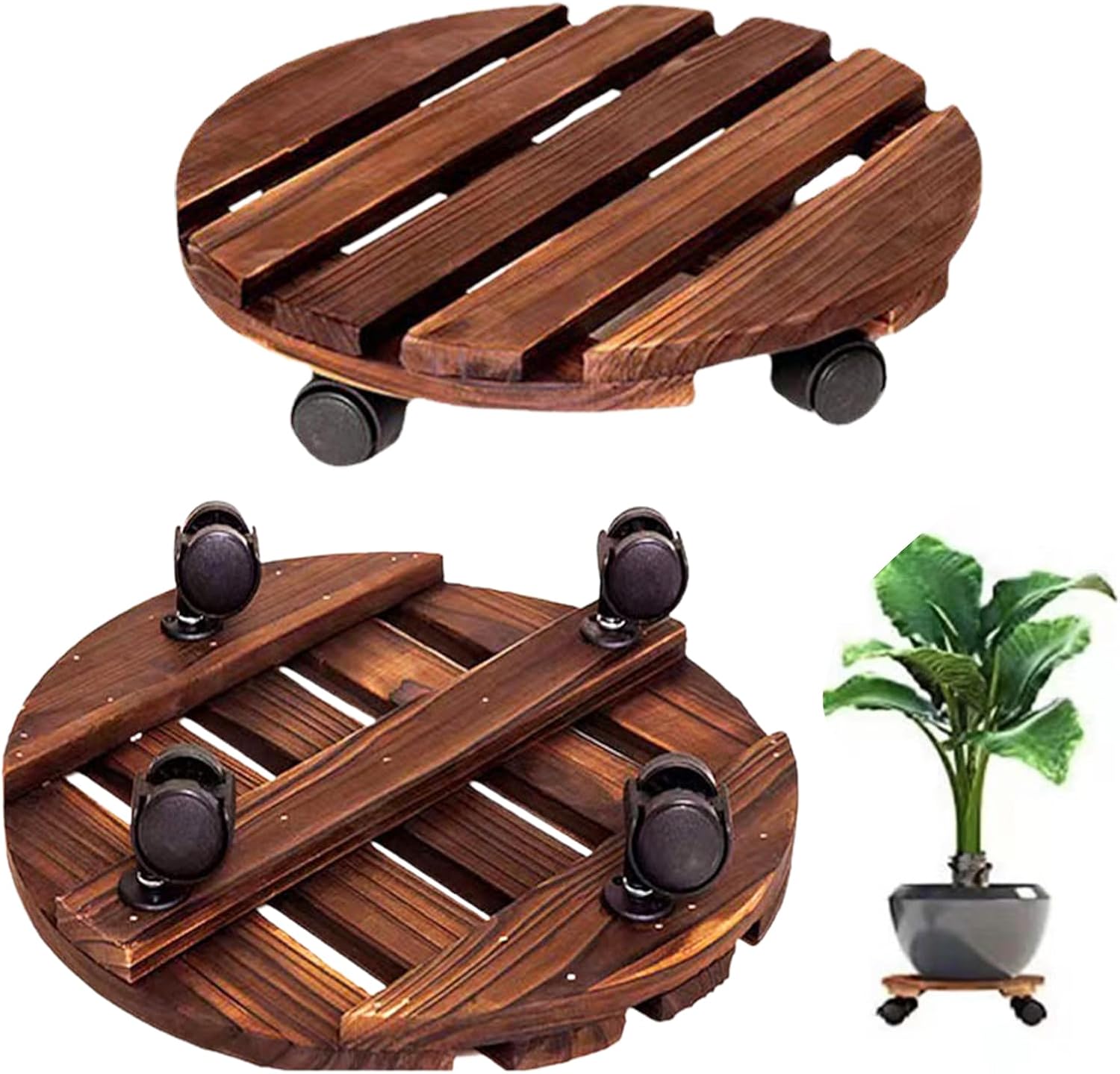 Amazon.com: 2 Pack Plant Stand with Wheels Heavy Duty, Wooden Plant ...