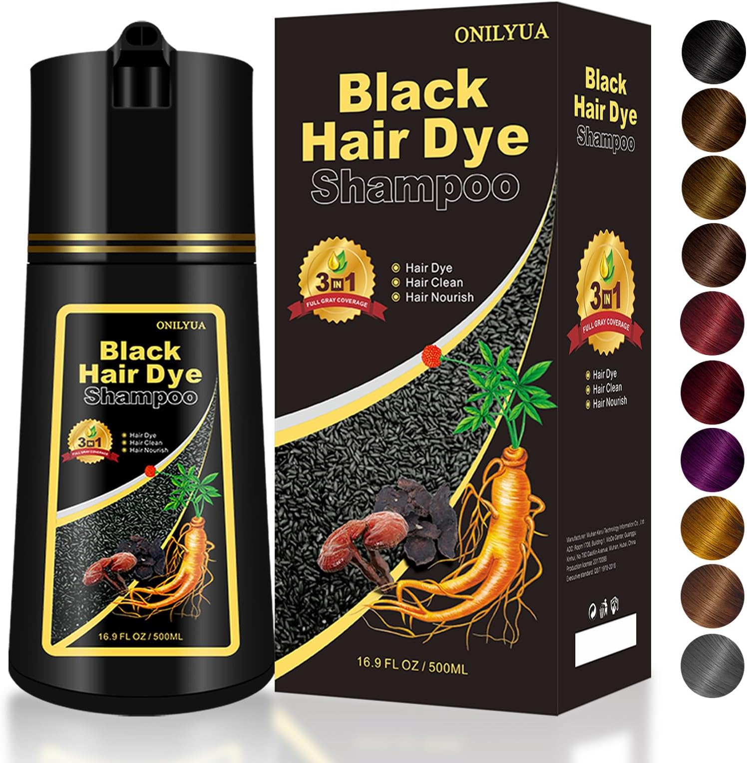 Amazon.com : Black Hair Dye Shampoo 3 in 1, 15 Minutes Gray Reducing 4 ...