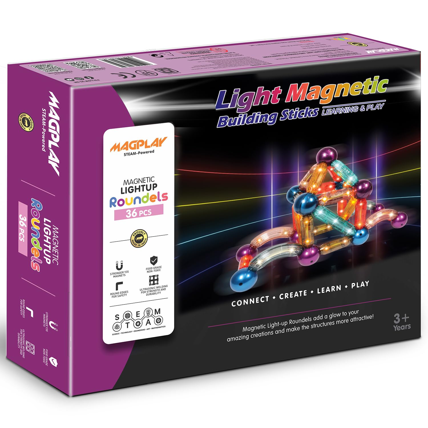 KIPA GAMING MagPlay LED Jumbo Pack: 36-Piece Magnetic Building Set Glow ...