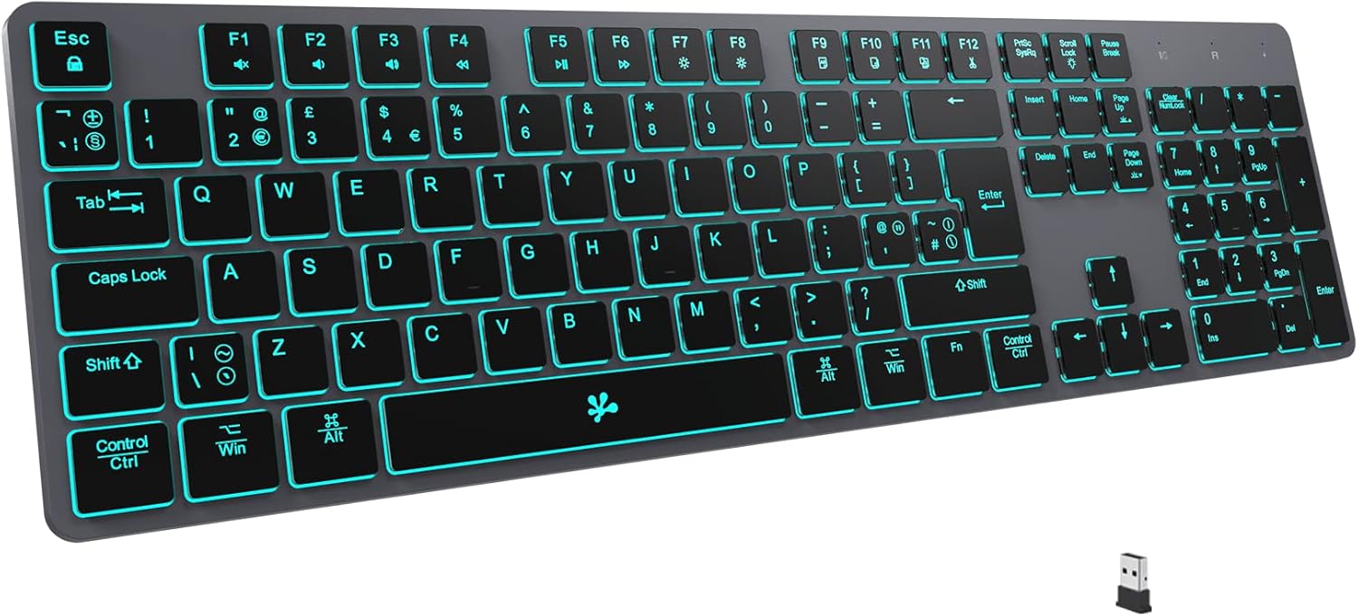 B.FRIENDIT Wireless Backlit Keyboard, Rechargeable USB Silent Slim ...