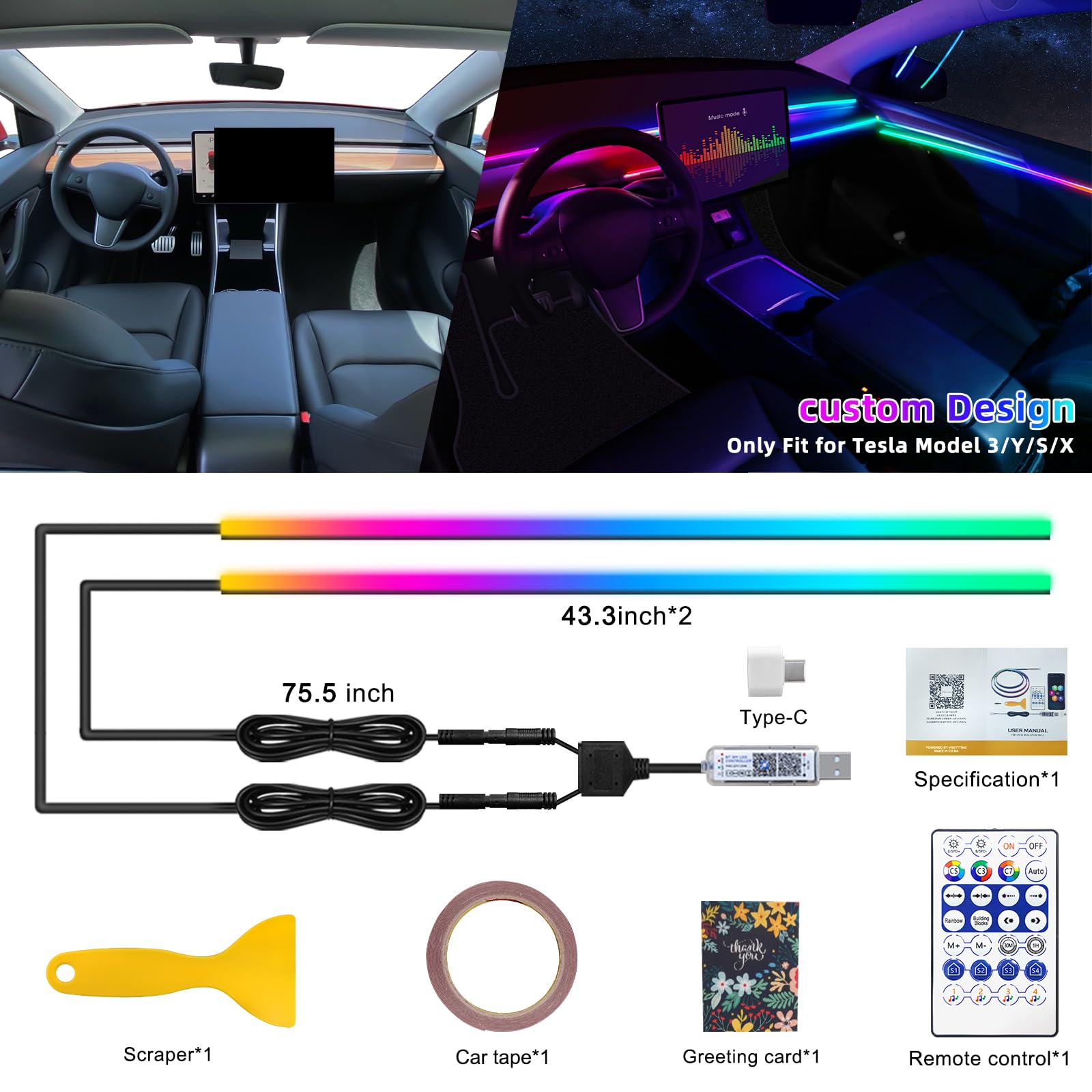 Snapklik.com : Tesla Model 3/Y/S/X Dreamcolor Acrylic Interior Car LED ...