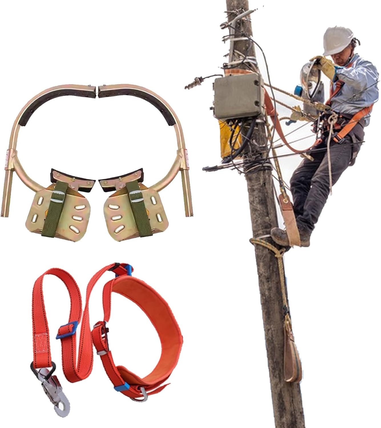 WLCGYD Lineman Pole Climbing Gear Bucksqueeze, 10''- 22'' Reusable Iron ...
