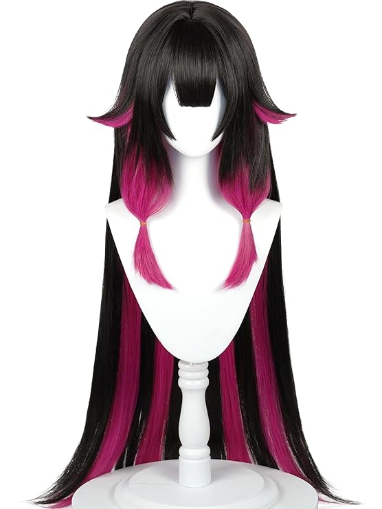 Amazon.com: Vam-pire Costume Wig Long Straight Black Rose Red Wig with ...
