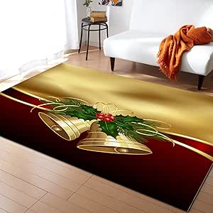 Amazon.com: Christmas Golden Bells and Ribbons Area Rugs, Golden ...