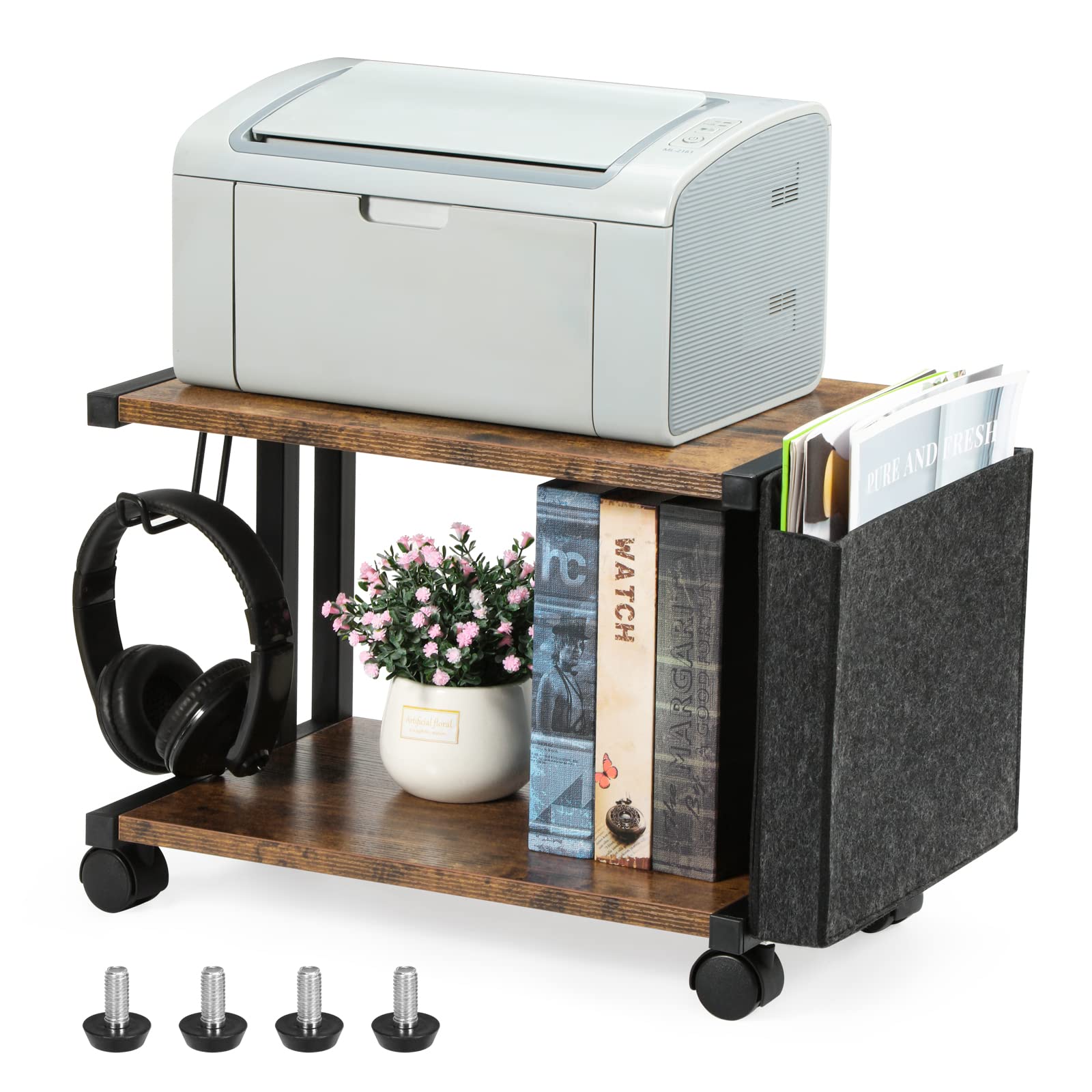 Buy melos Printer Cart 2-Tier with Storage, Mobile Printer Shelf with ...