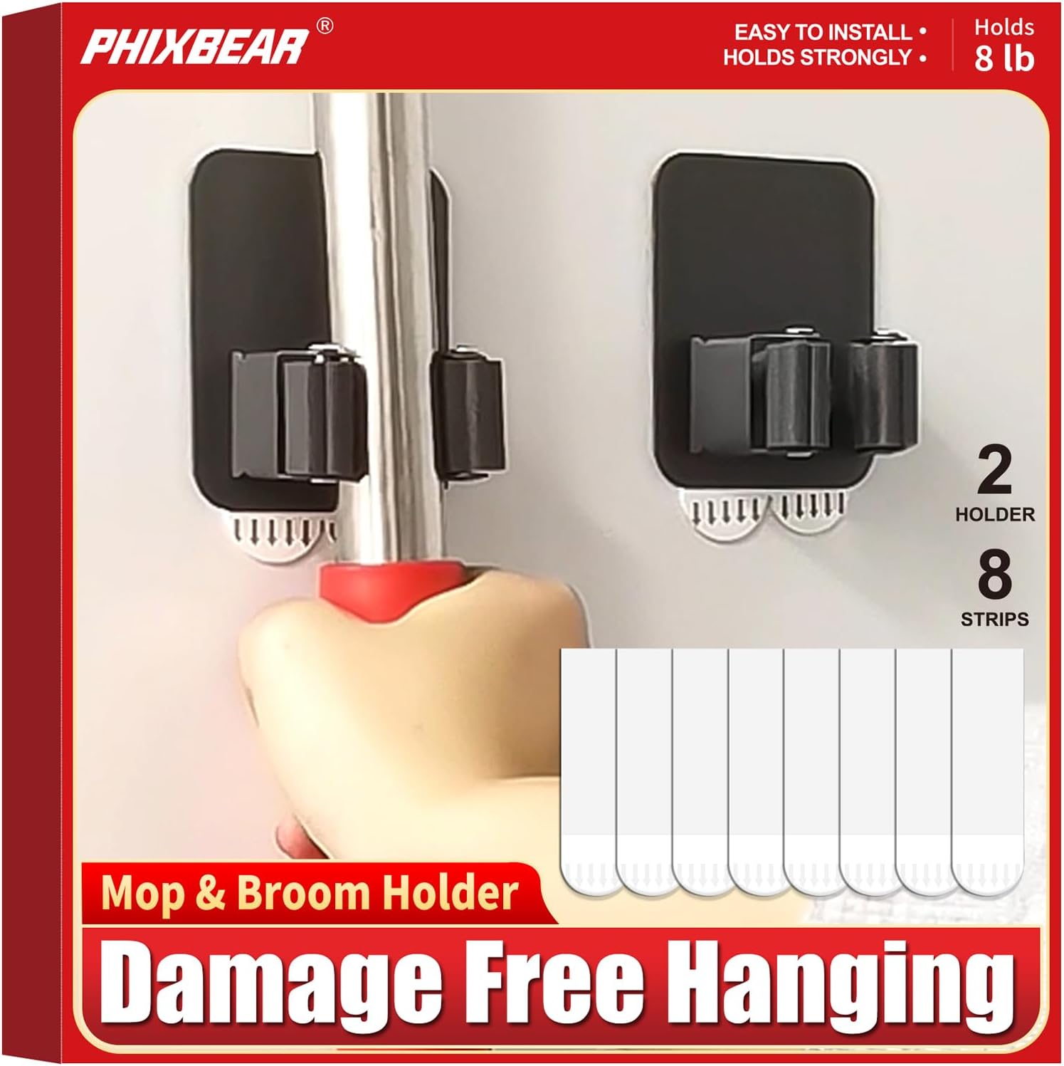 Amazon.com: PHIXBEAR Damage Free Hanging Mop and Broom Holder, Wall ...