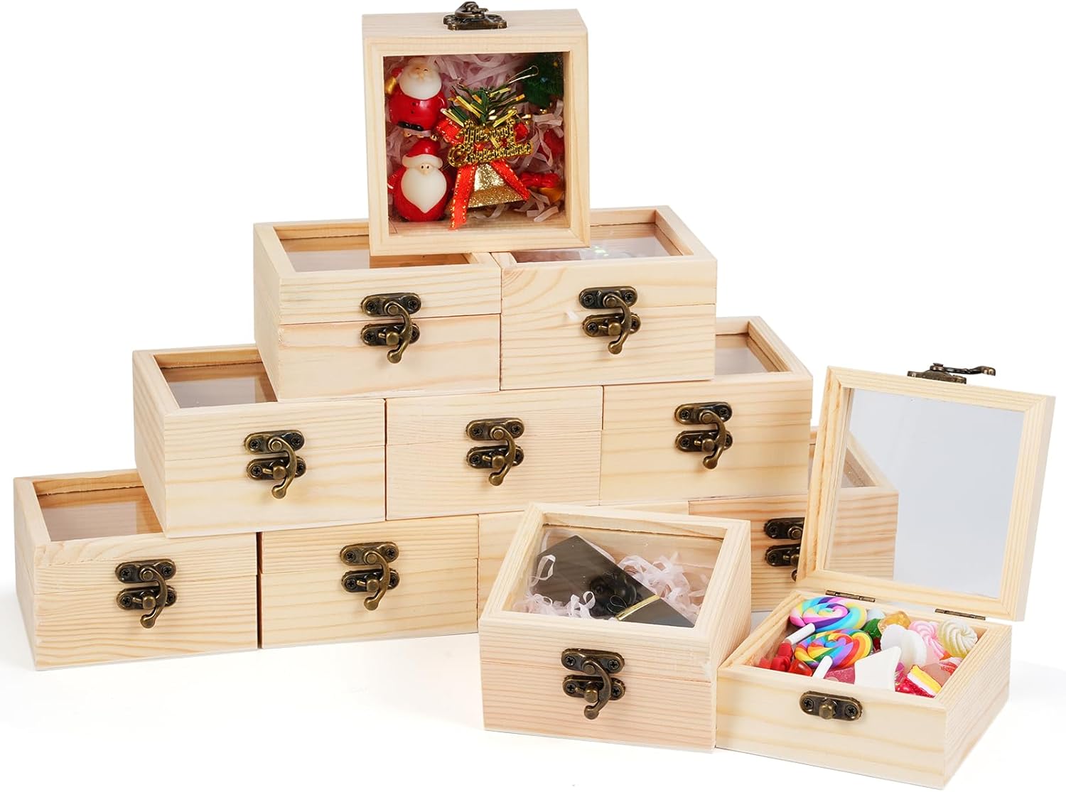 Amazon.com: Thyle 12 Pcs Unfinished Wooden Boxes with Glass Lid Small ...