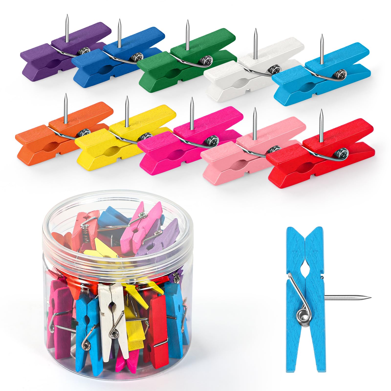 Amazon.com: GOOLADA 10 Colors Push Pins with Clips 30pcs Colorful Wood ...