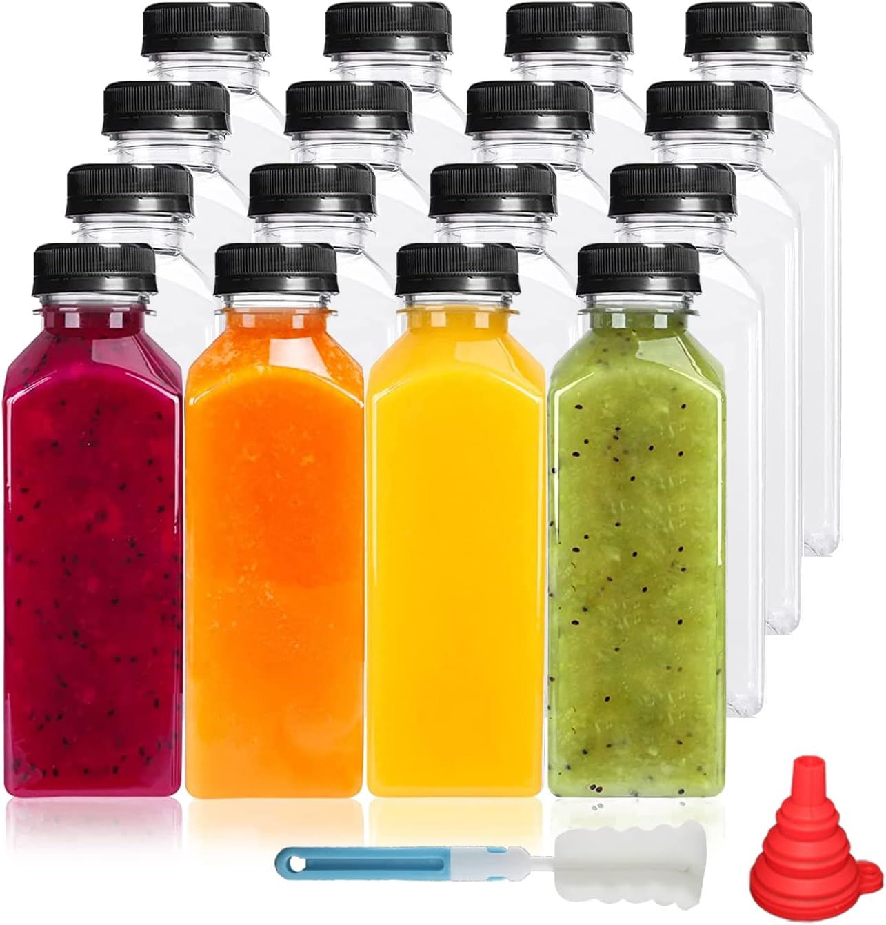 YBCPACK 16 Pack 350 ml Clear Plastic Juice Bottles with Lids for Mini ...