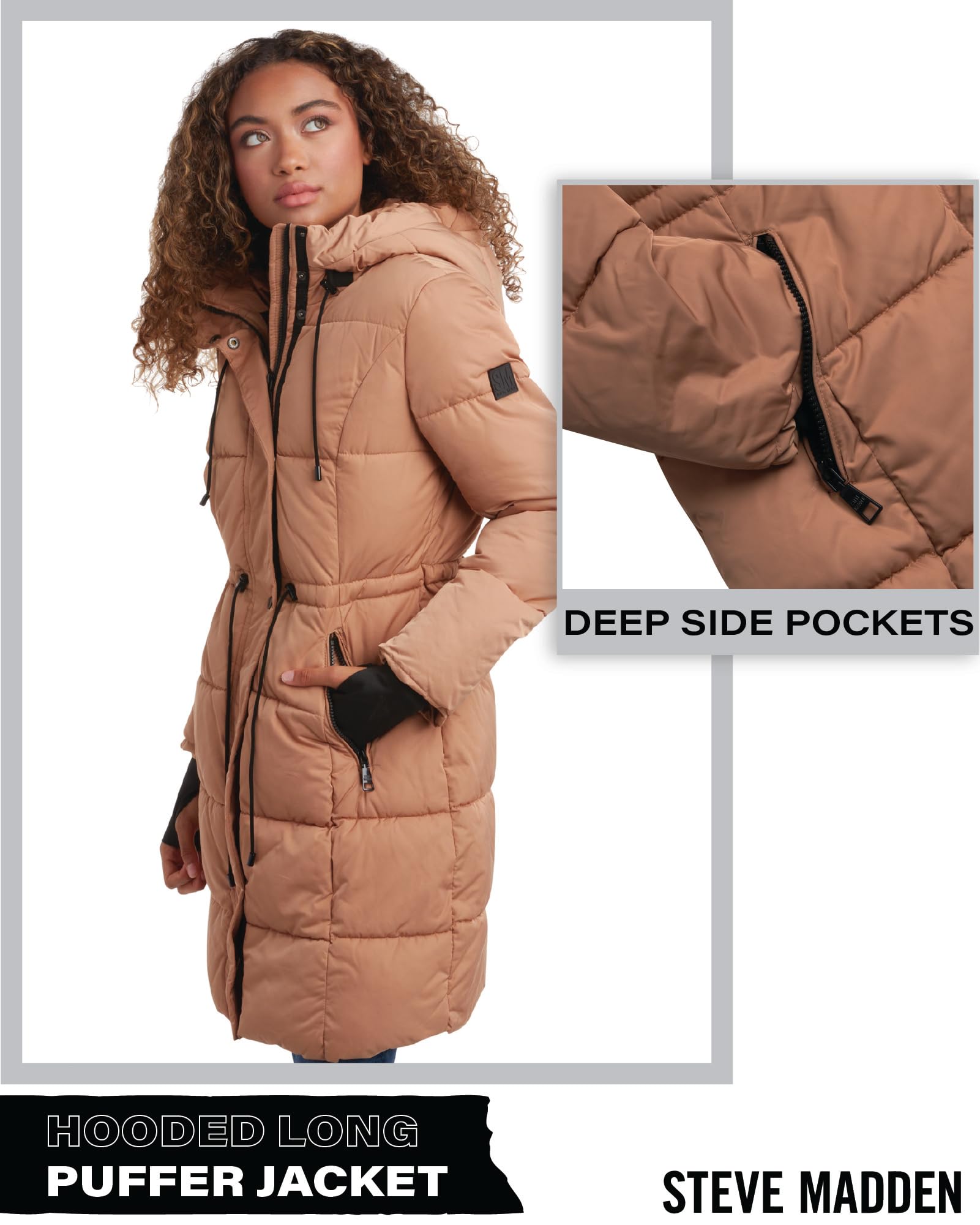 Snapklik.com : Steve Madden Womens Long Puffer Coat - Insulated Hooded ...
