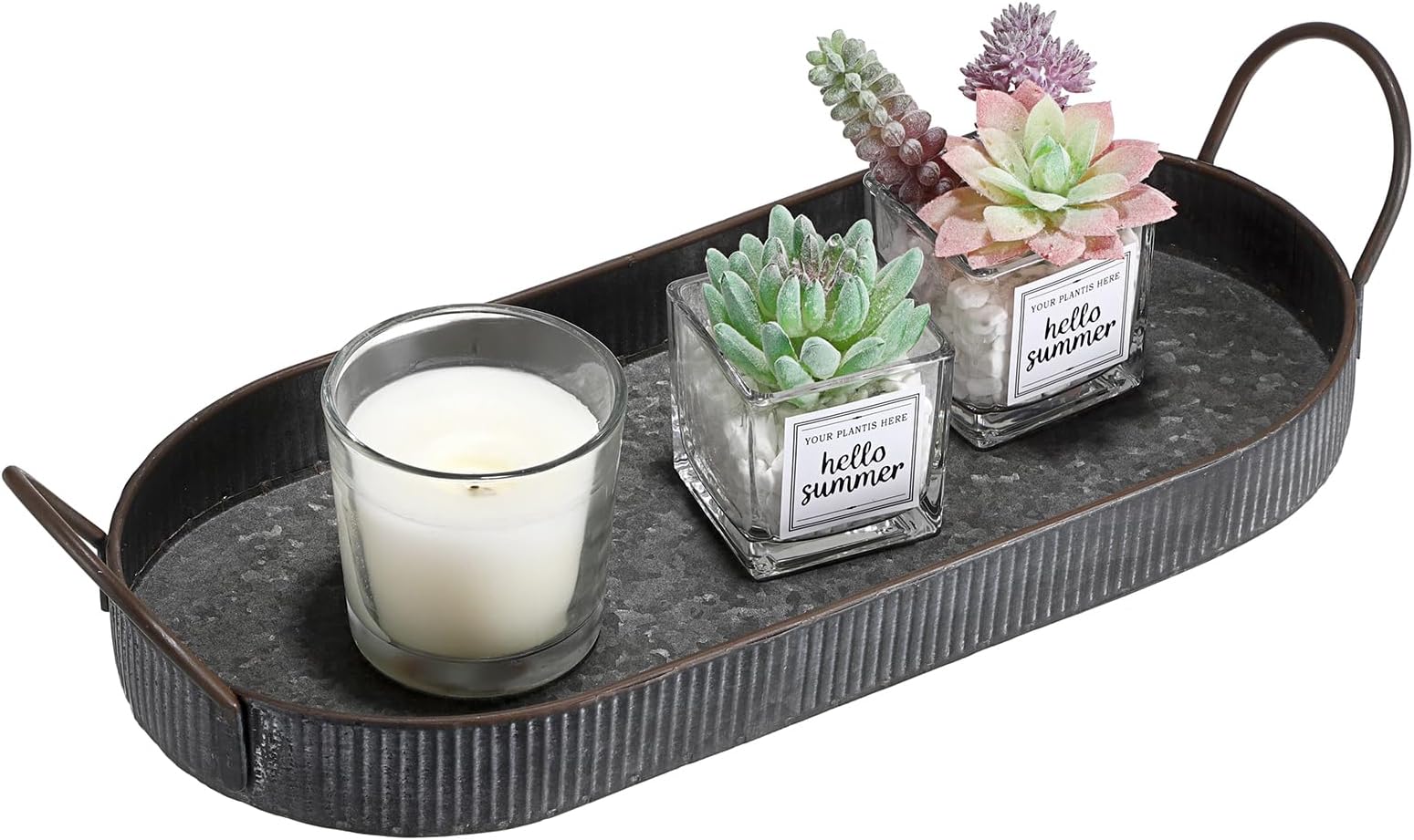 Amazon.com: Hipiwe Oval Galvanized Metal Iron Tray with Handle ...