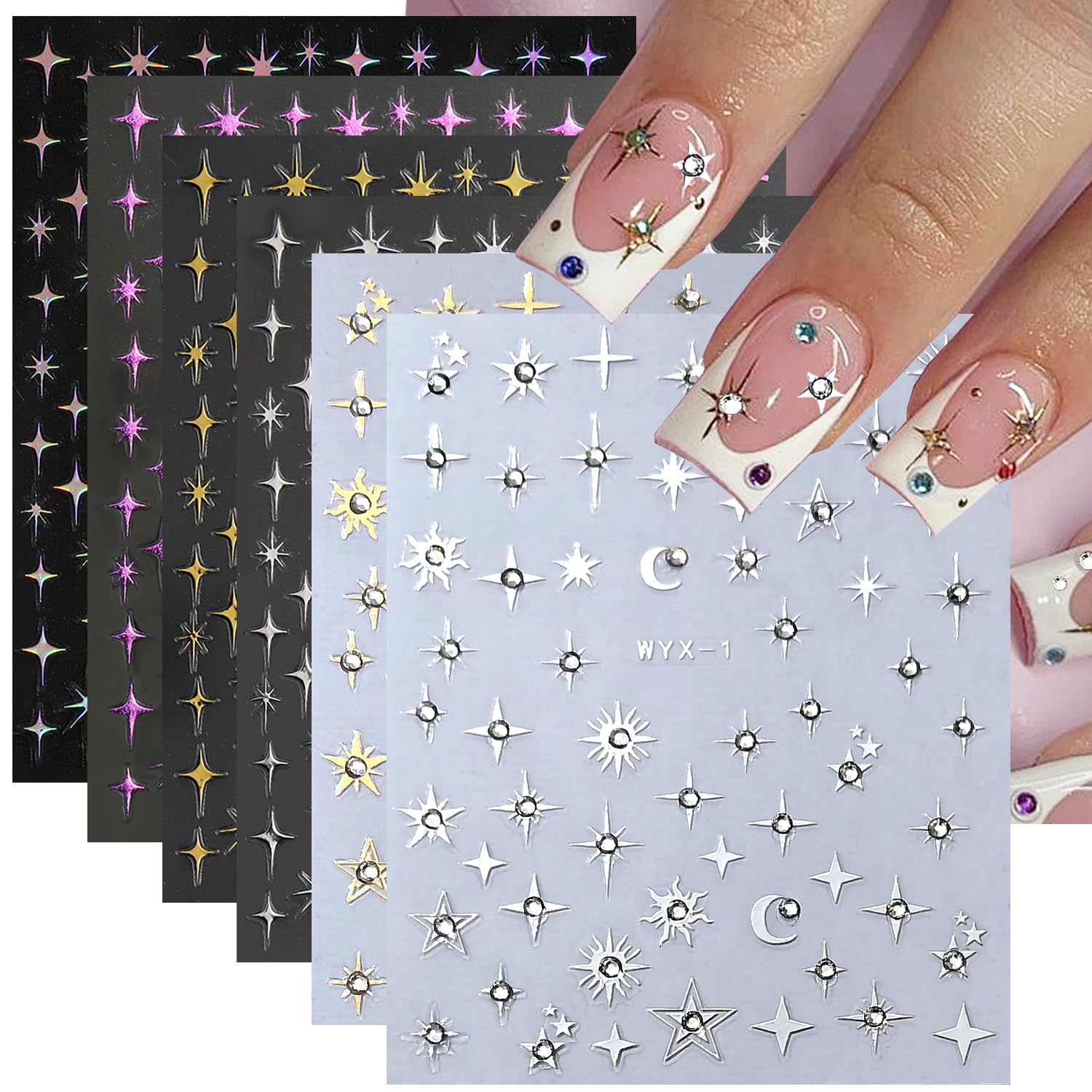 Amazon.com: Star Nail Stickers for Nail Art, 6Pcs 3D Self-Adhesive Gold ...