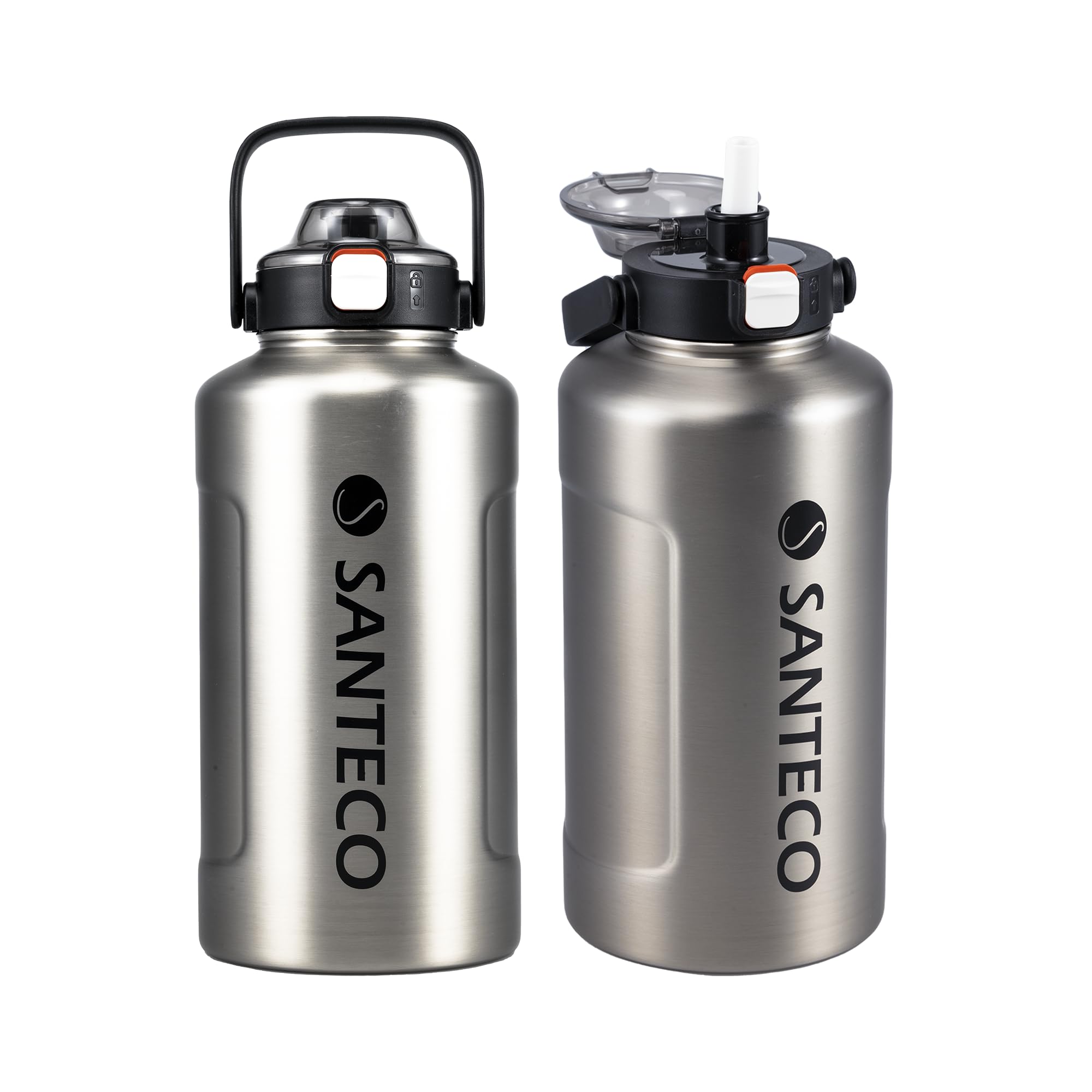 Amazon | SANTECO 水筒 保温保冷 大容量 魔法瓶 1900ML ストロー付き 直飲み 水筒 ステンレス 真空断熱 シルバー | SANTECO | 水筒・マグボトル