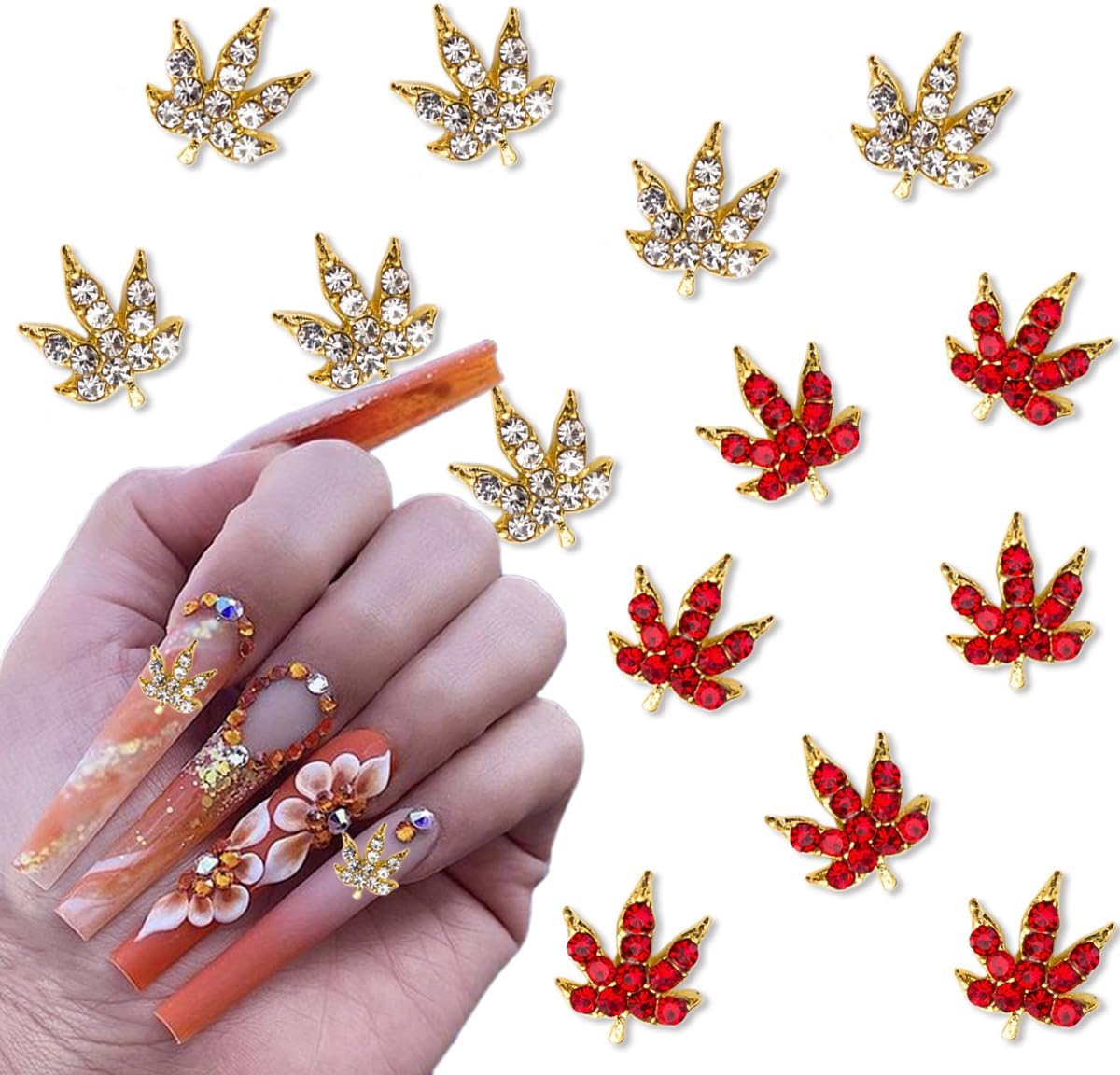 Amazon.com: 14Pcs Alloy Fall Nail Charm 3D Red Gold Nail Art ...