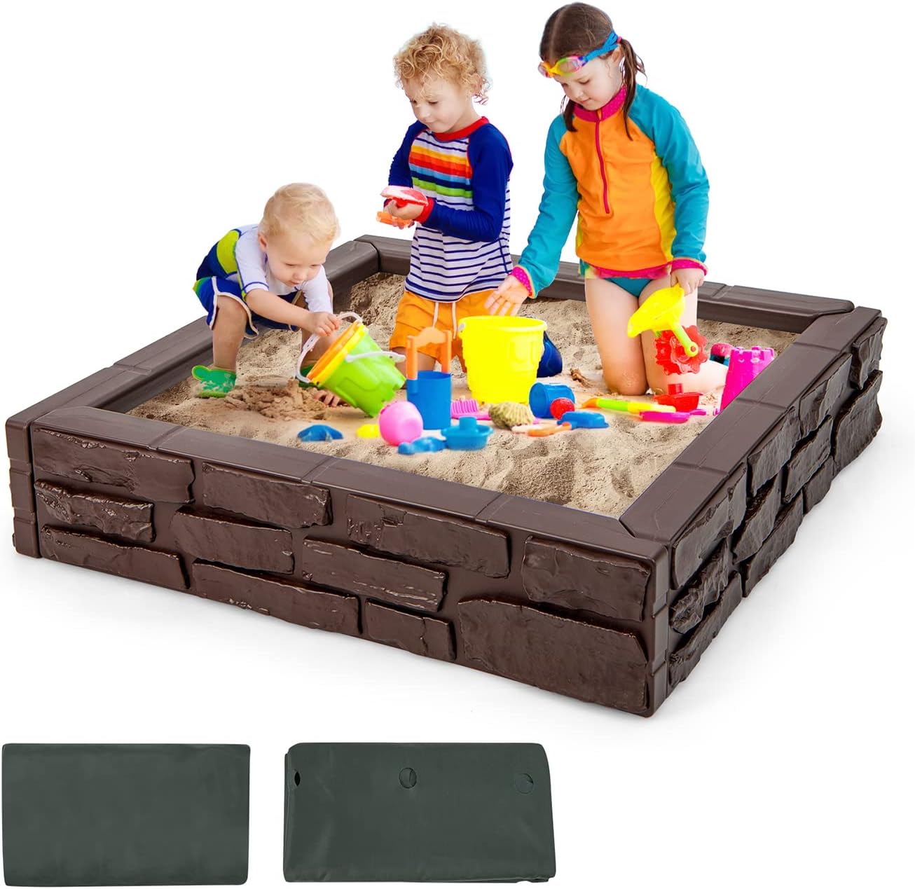 Amazon.com: HONEY JOY Sandbox with Cover, 47x47 Inch Square Sand Pit ...