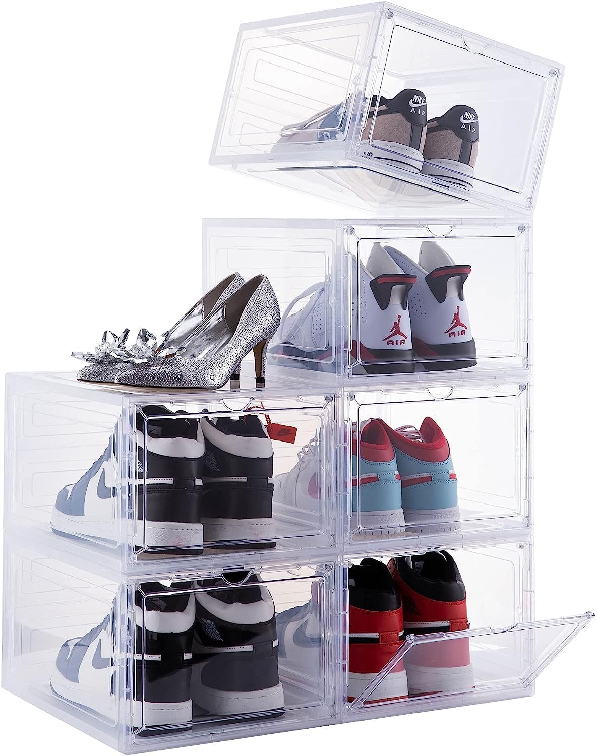 sopplea Drop Front Shoe Box,Set of 6,Stackable Plastic Shoe Box with ...