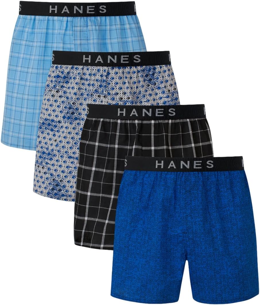 Hanes Mens Ultimate Big Woven Boxers Underwear 4-Pack, 2XB, Assorted at ...