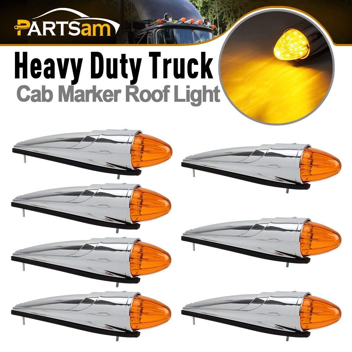 Partsam 7 luces LED para cabina de torpedo de 17 luces LED cromadas y ...