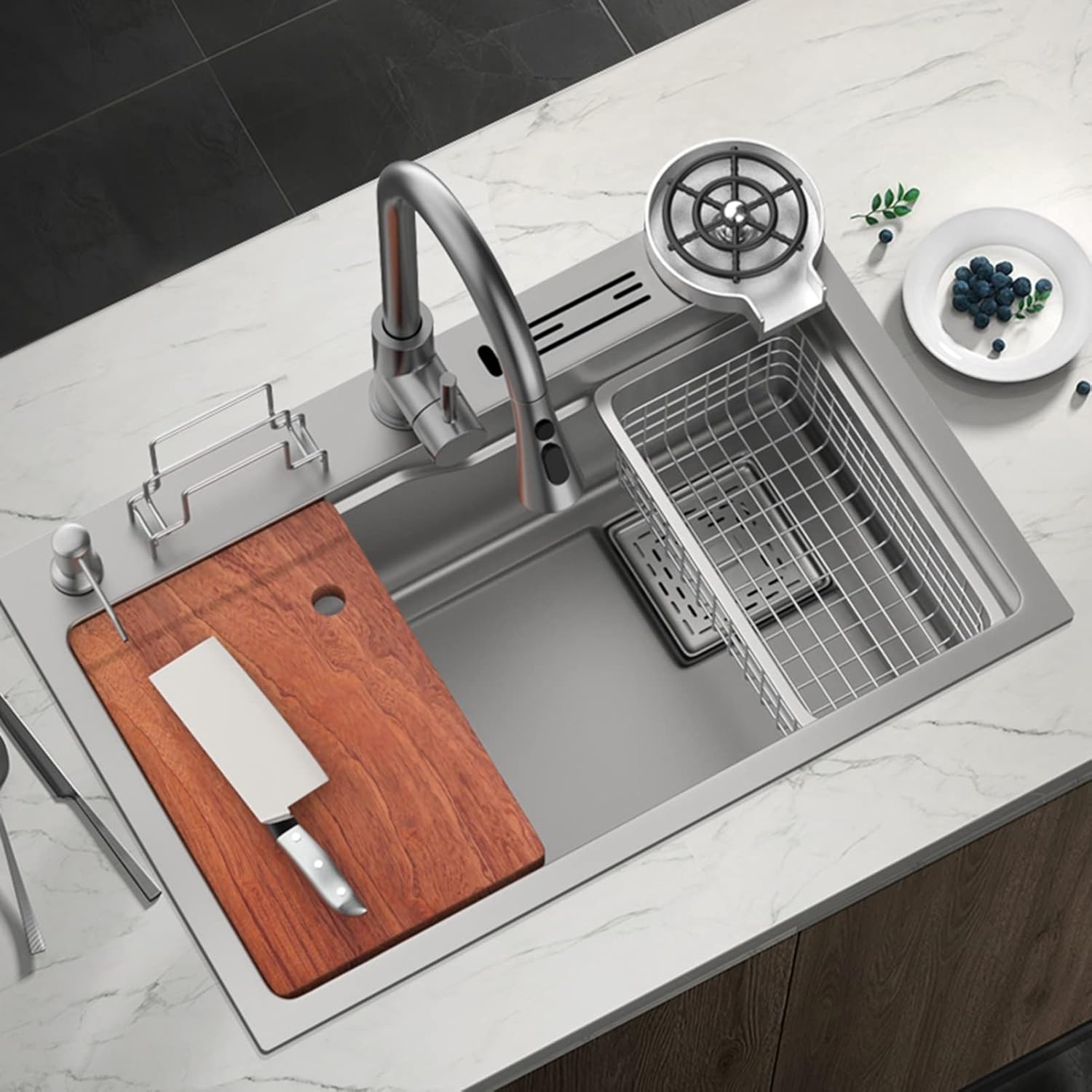 Drop In Kitchen Sink Stainless Steel Sink With Pull-out Faucet ...