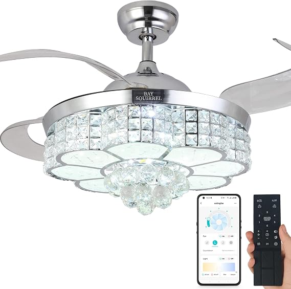 Amazon.com: BAYSQUIRREL Retractable Crystal Ceiling Fan with Light ...