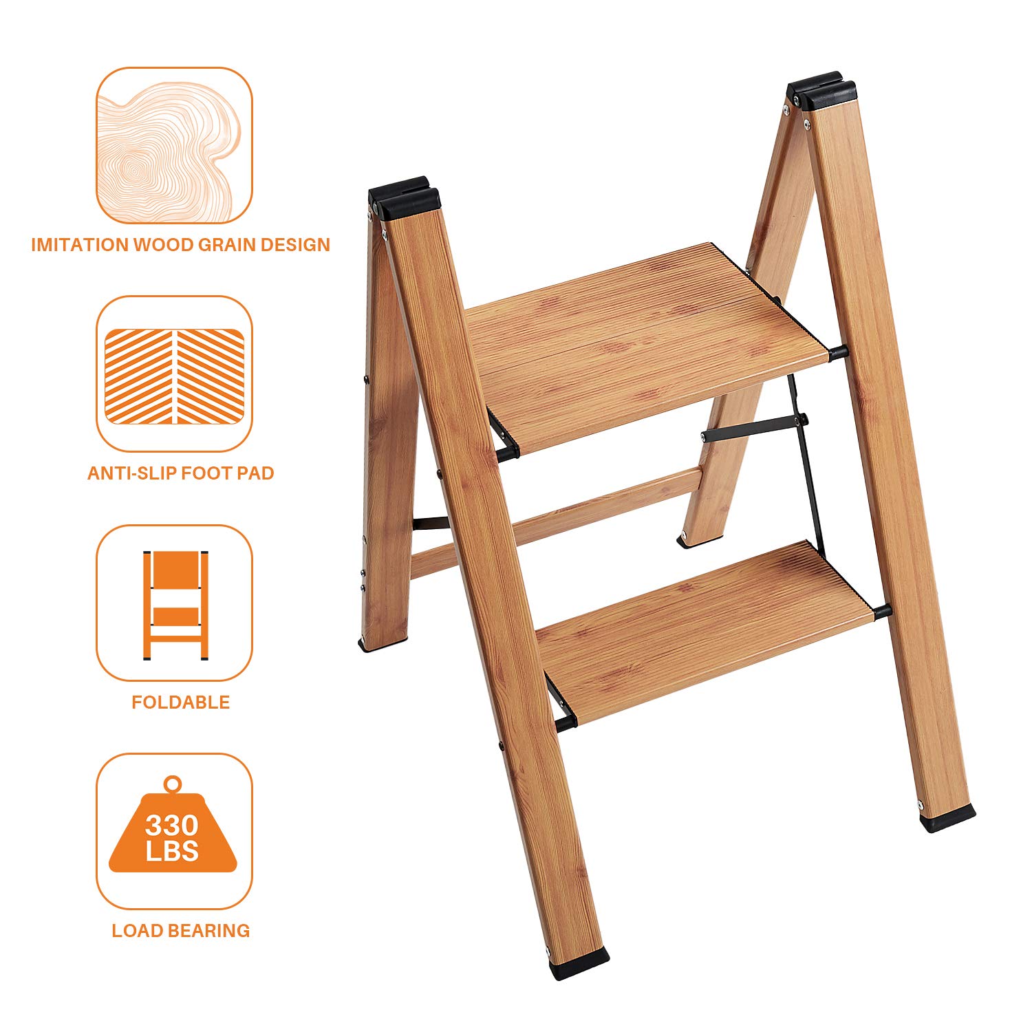 Delxo Aluminum 2 Step Stool, Lightweight Kitchen Step Ladders with Anti ...