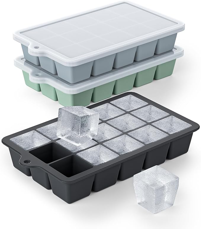 Amazon.com: Silicone Ice Cube Tray 3 Pack - EASY RELEASE ice cube tray ...