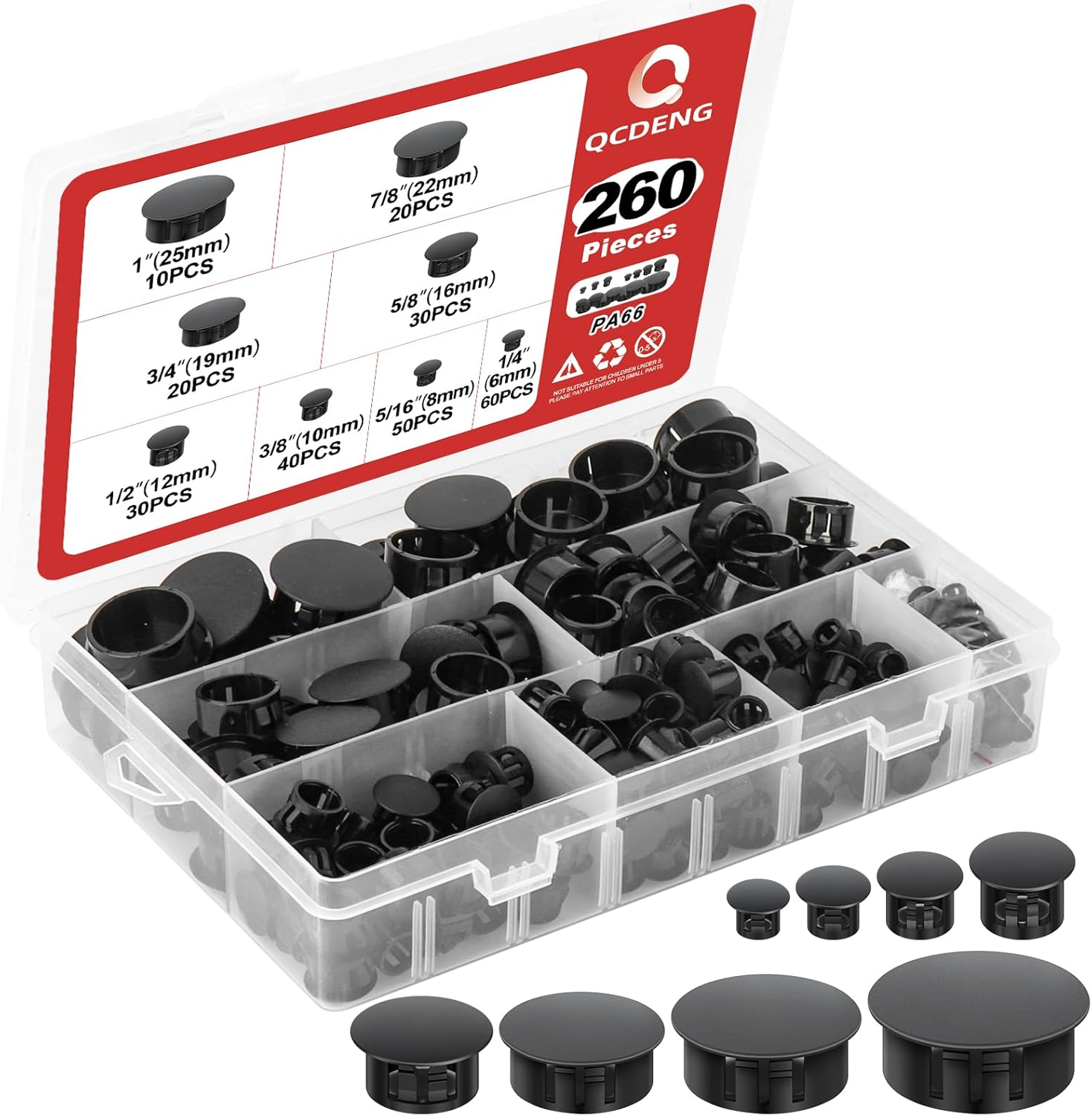 Amazon.com: QCDENG 260PCS Black Plastic Plugs Hole, Round PA66 Plug ...