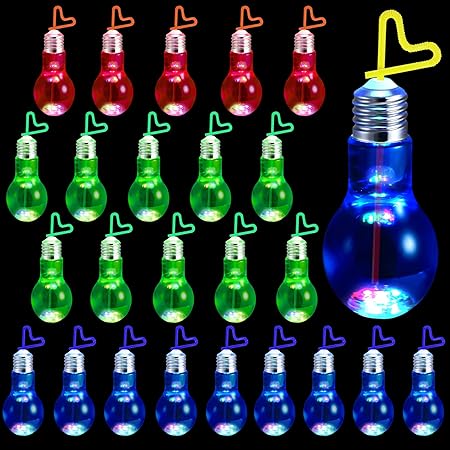 Amazon.com: 24 Pcs LED Light Bulb Cup with Lids and Straws Glow Cups ...