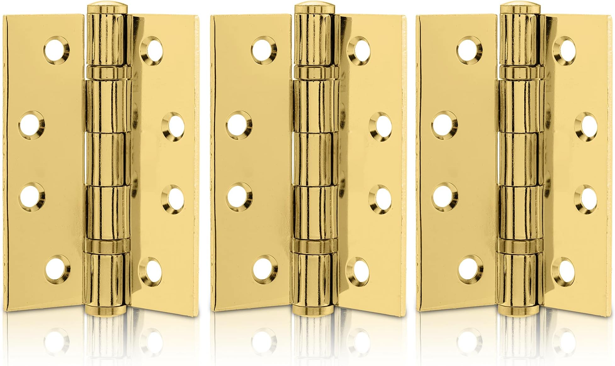 XFORT 4 Inch (100mm) Polished Brass Ball Bearing Hinges, Steel Door ...