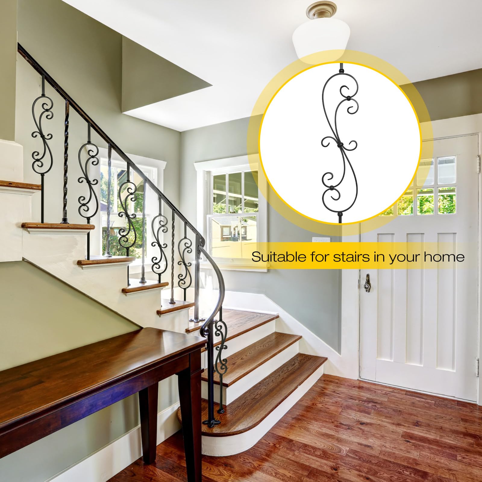 Therwen 5 Pcs 44'' x 1/2'' Wrought Iron Balusters for Staircase Metal ...