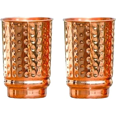 Amazon.com | HEALTHANDWEALTH Pure Copper Tumbler Set of 2 | Copper ...
