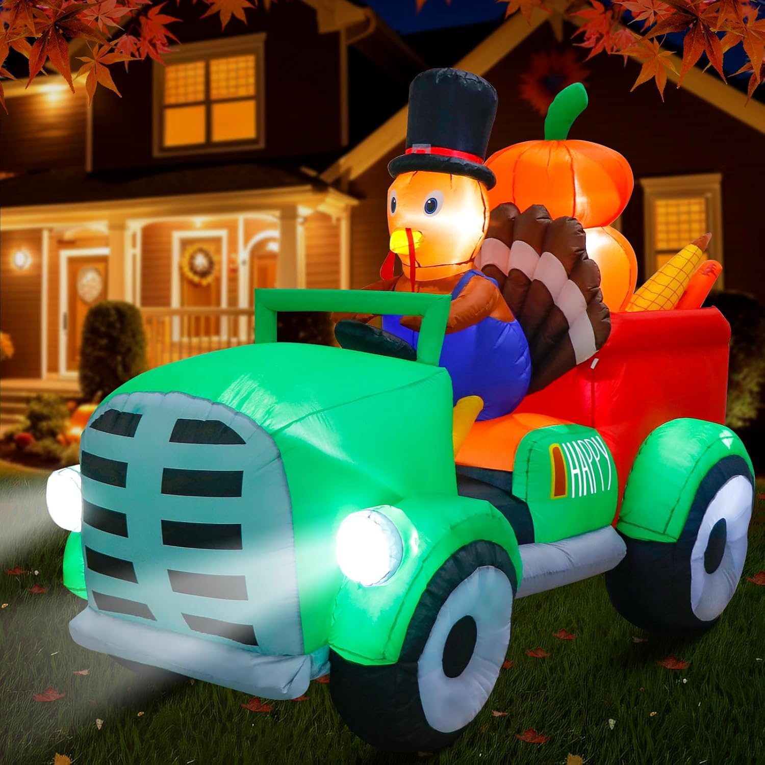 Amazon.com: OurWarm 8FT Thanksgiving Inflatables Turkey Driving Car ...