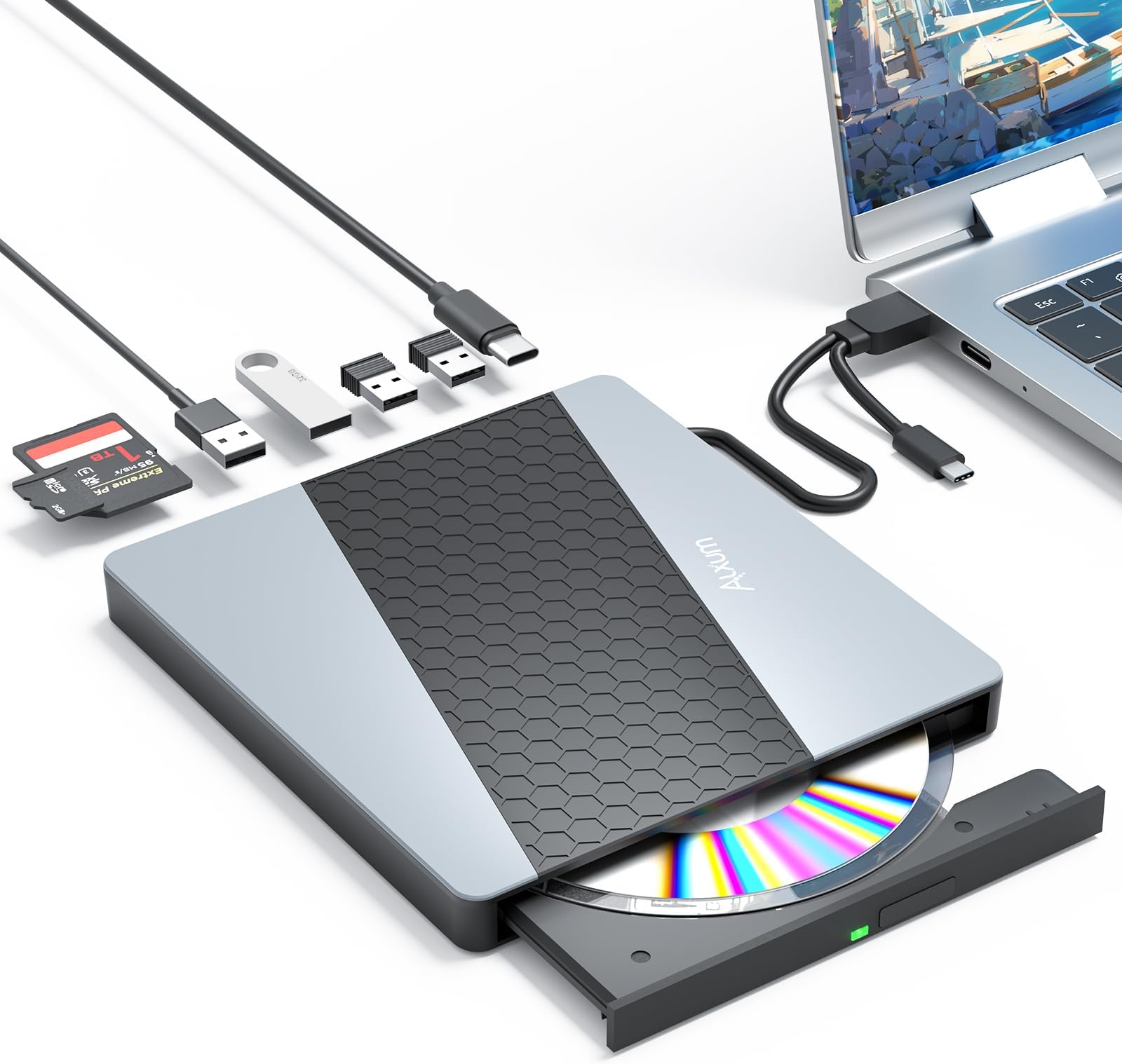 Amazon.com: Alxum External CD Drive, 8 in 1 External DVD Drive for ...