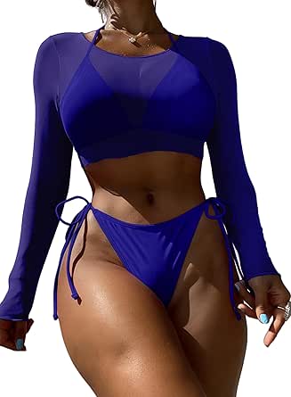 Amazon.com: Ella Lust Sexy Bikini Sets for Women - Long Sleeve Sheer Mesh Cover Up Beach Halter ...