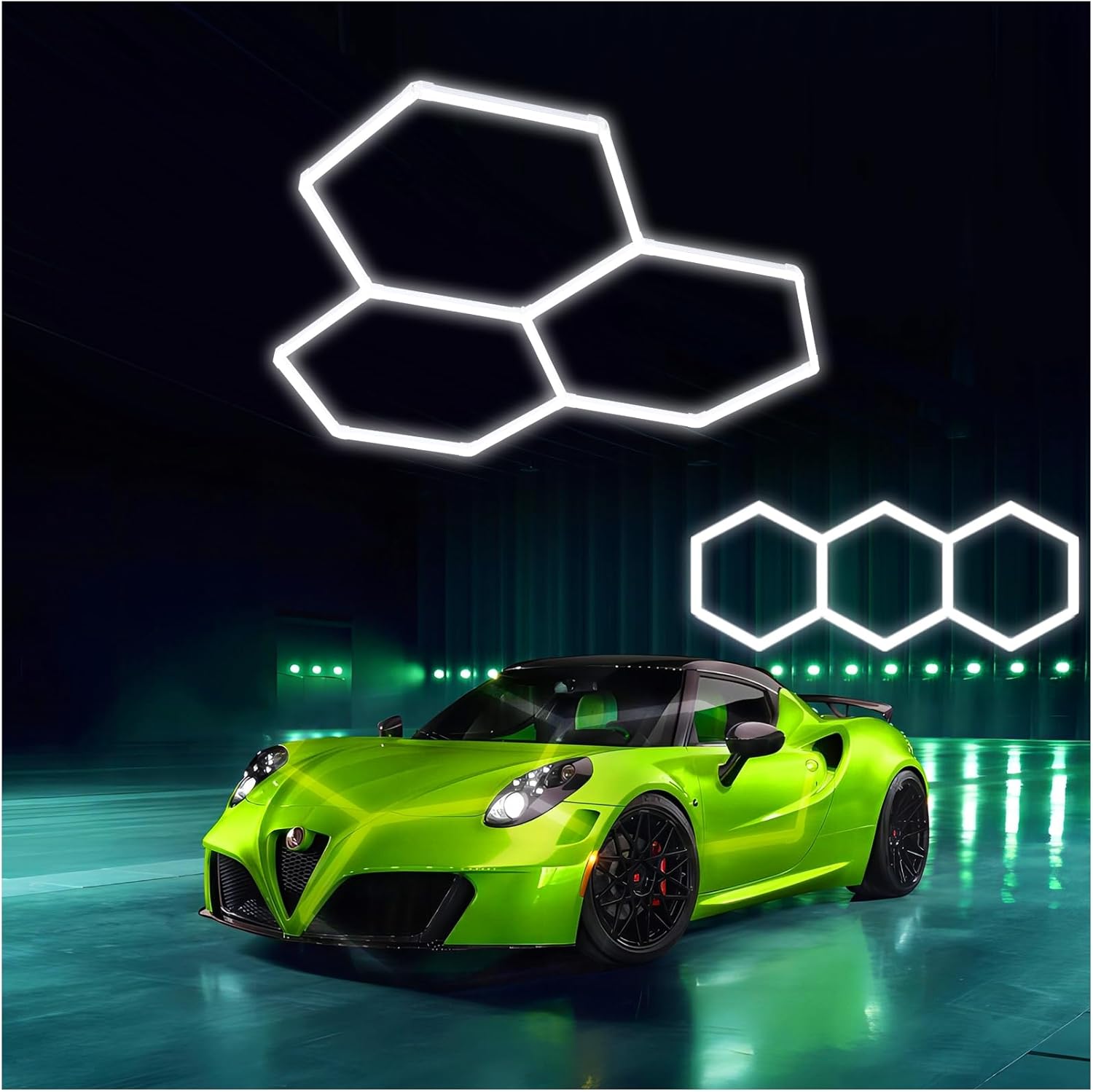 2 Sets of 3 Grids LED Garage Hexagon Lights, Super Bright Honeycomb Car ...