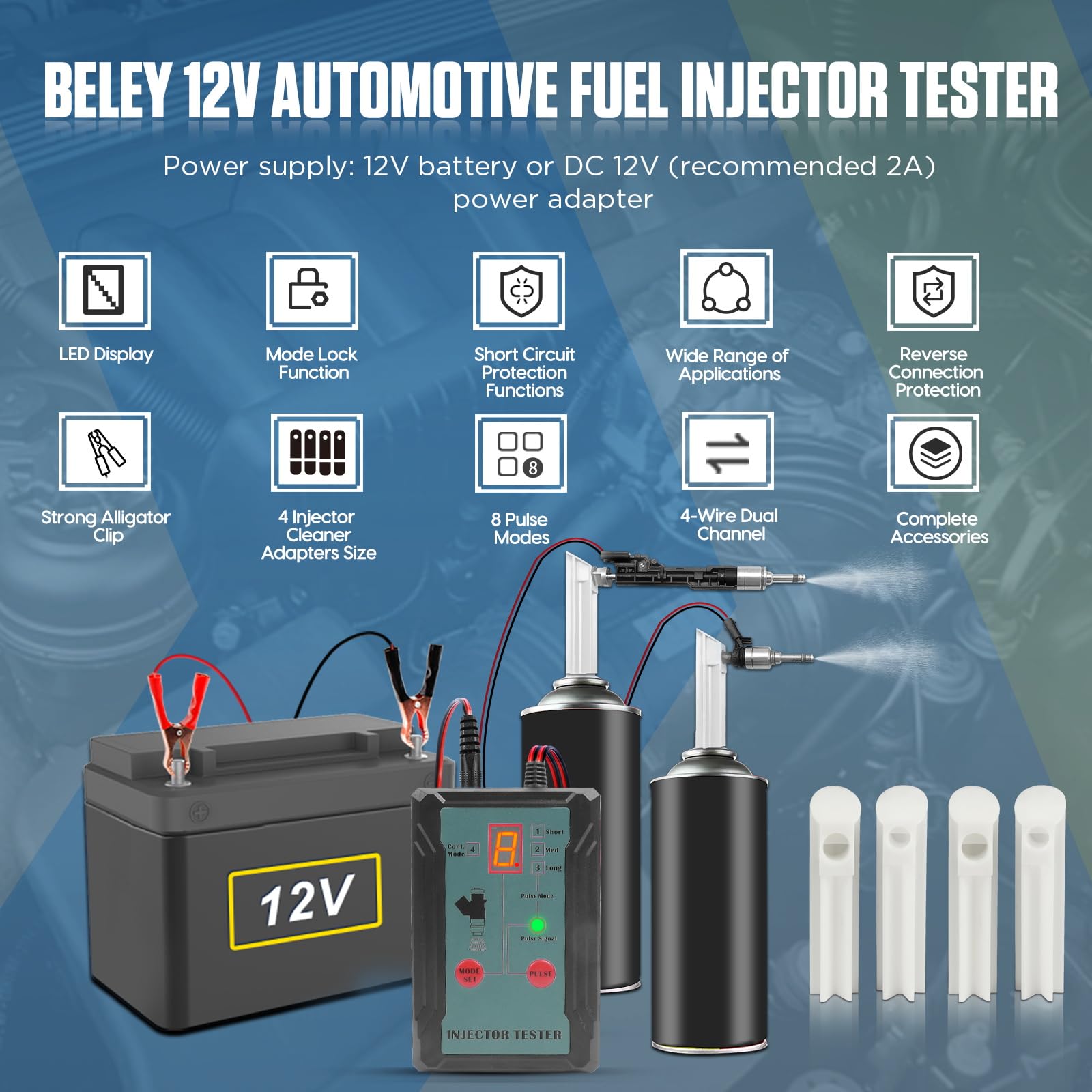 Fuel Injector Tester BELEY And Cleaner Kit - 6 Adapters & 8 Pulse Modes ...