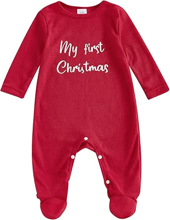 Amazon.com: Santikisler Newborn Baby Boy Girl Outfit First Christmas Footed Jumpsuit Romper Long ...