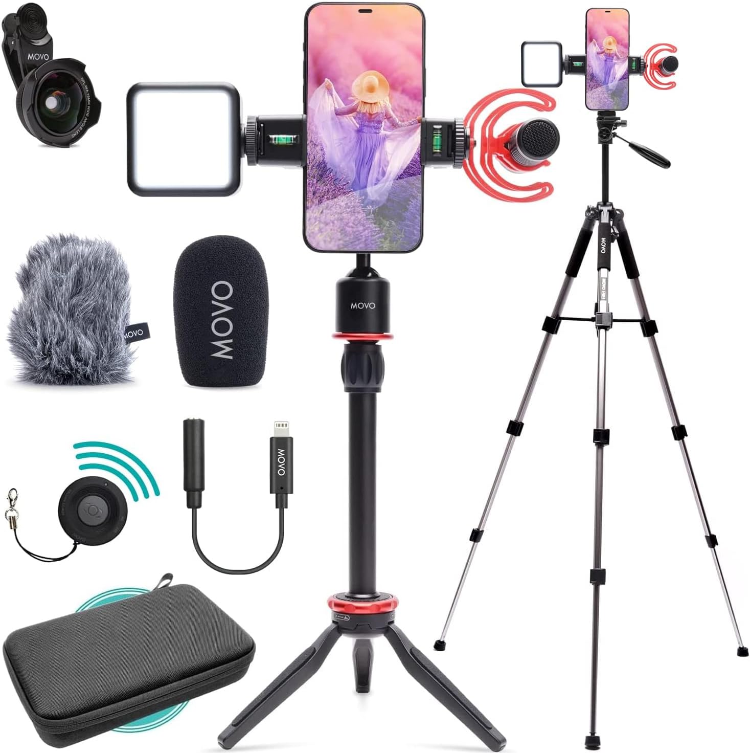 Amazon.com: Movo iVlog1 Vlogging Kit for iPhone with Fullsize Tripod ...
