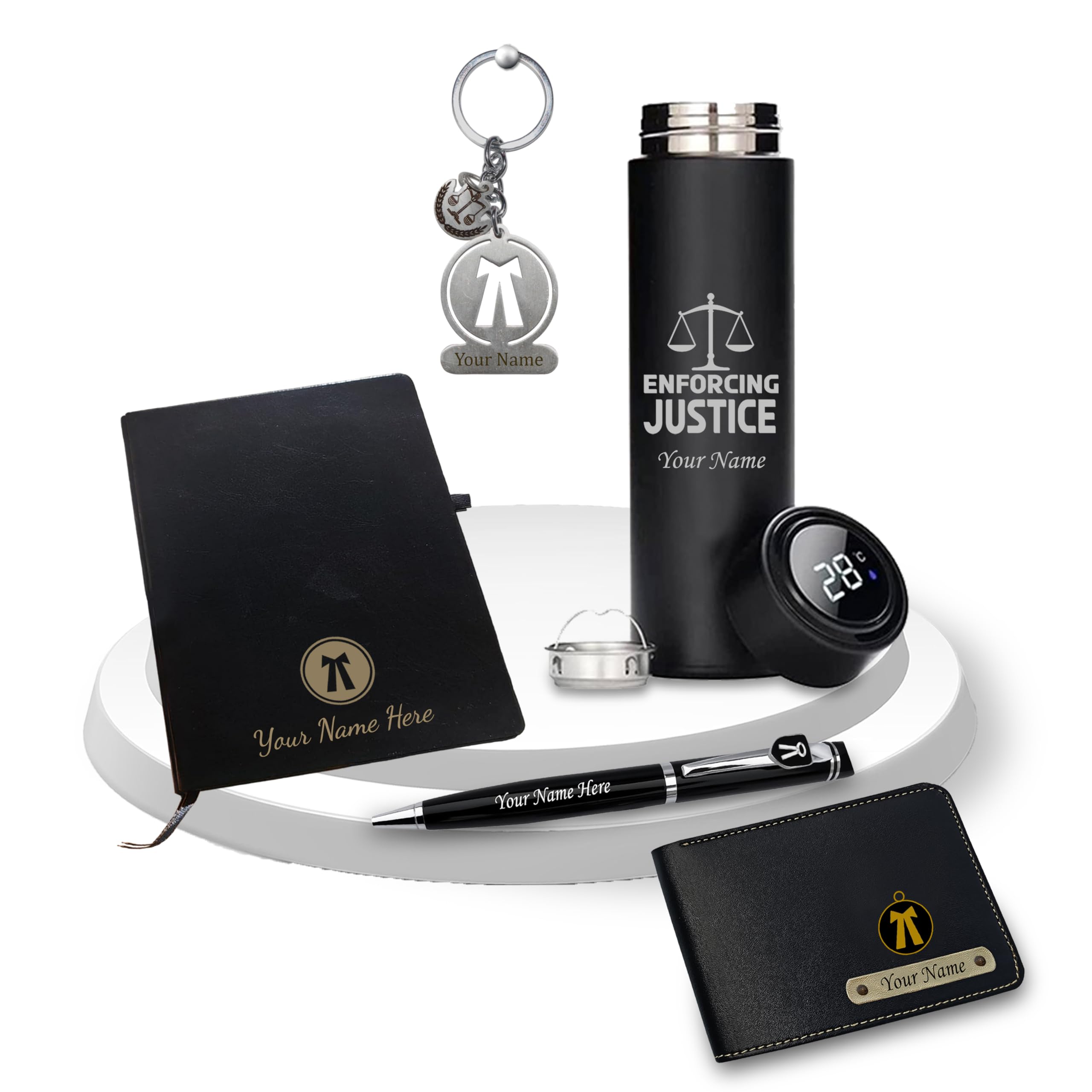 SAVRI Leather Personalized Advocate's Gift Set-Key-Chain,Black Water ...