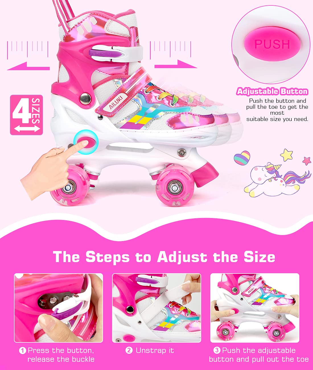 Snapklik.com : Roller Skates For Girls And Boys,4 Size Adjustable Kids ...