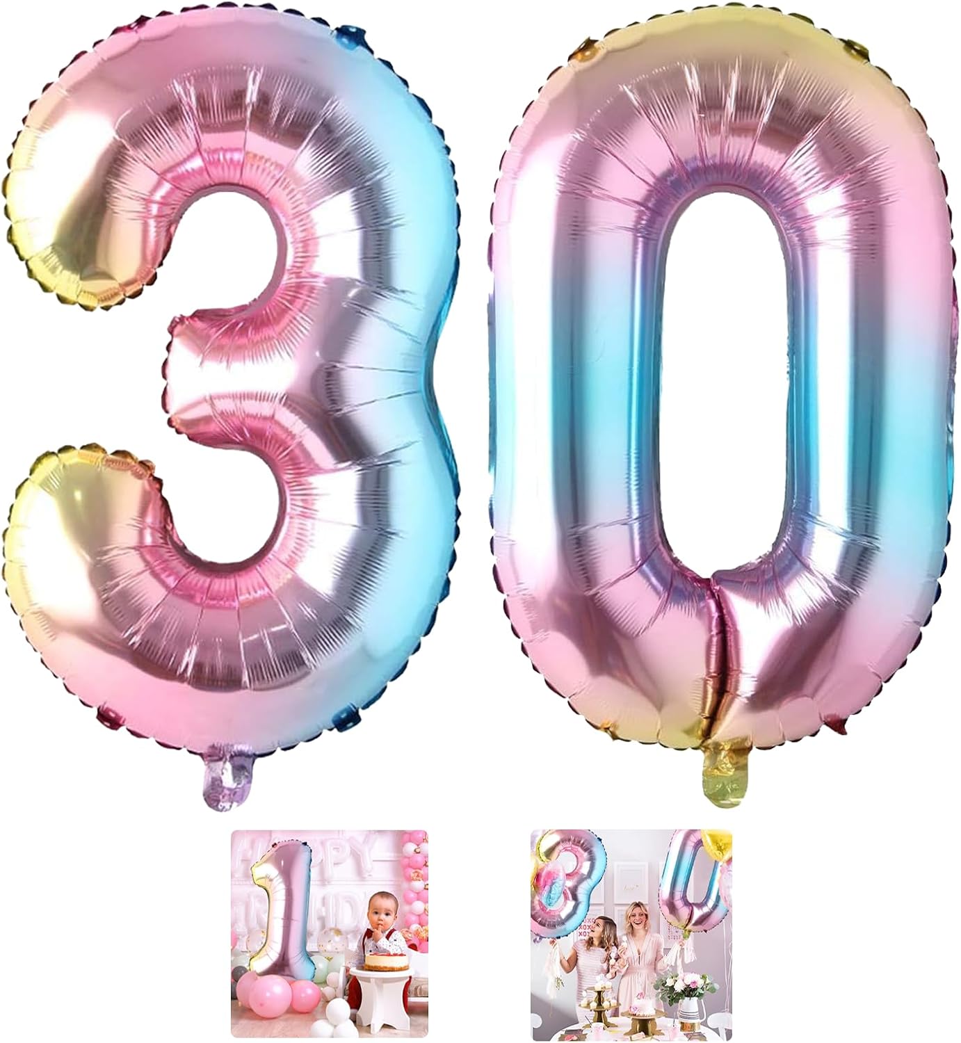 Amazon.com: 30 Number Balloon Rainbow 40 inch Big Foil Mylar 30th ...