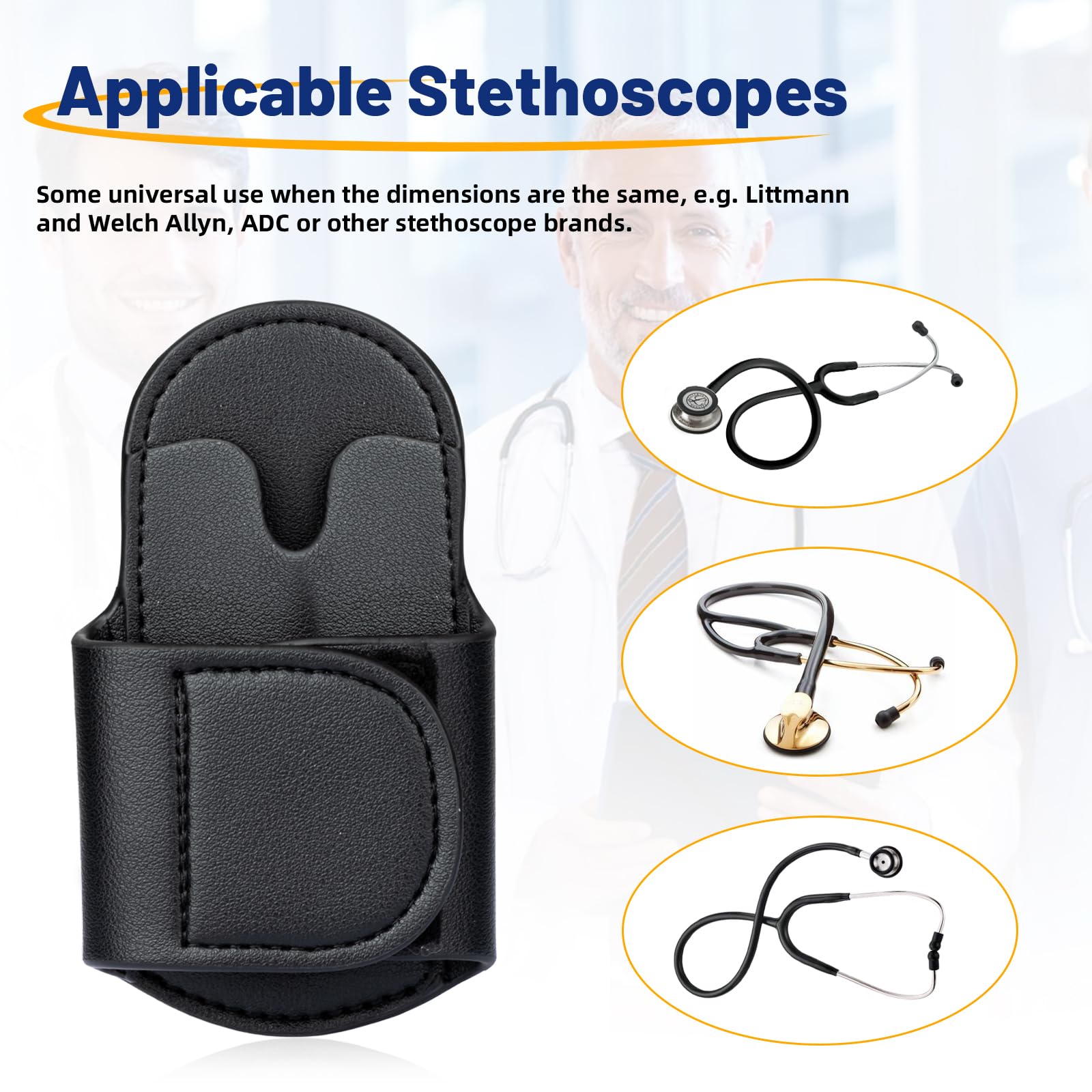 Snapklik.com : Premium PU Black Leather Stethoscope Holder Hip Clip ...