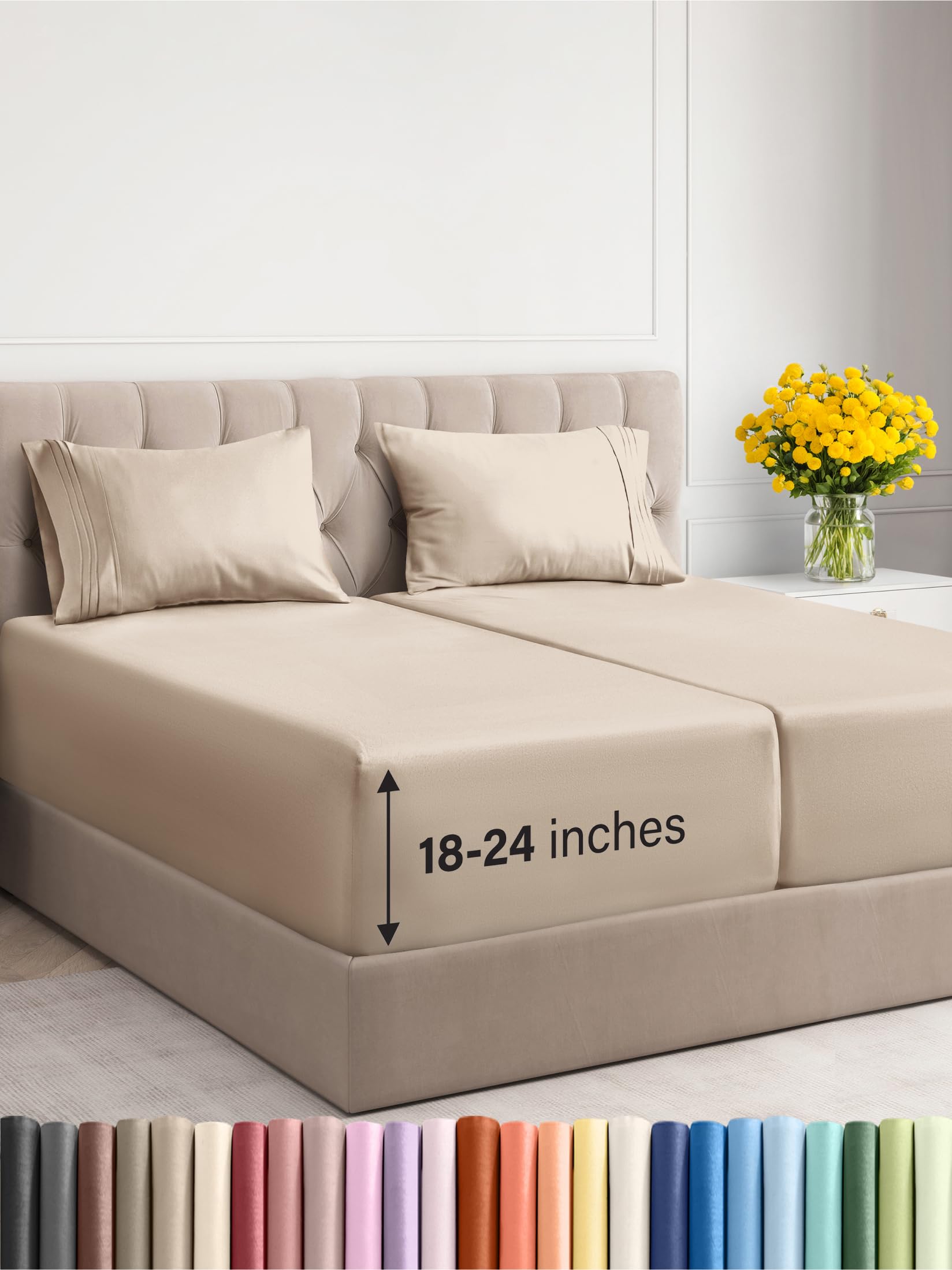 Amazon.com: Extra Deep Pocket Split King Sheets - 5 Piece Breathable ...