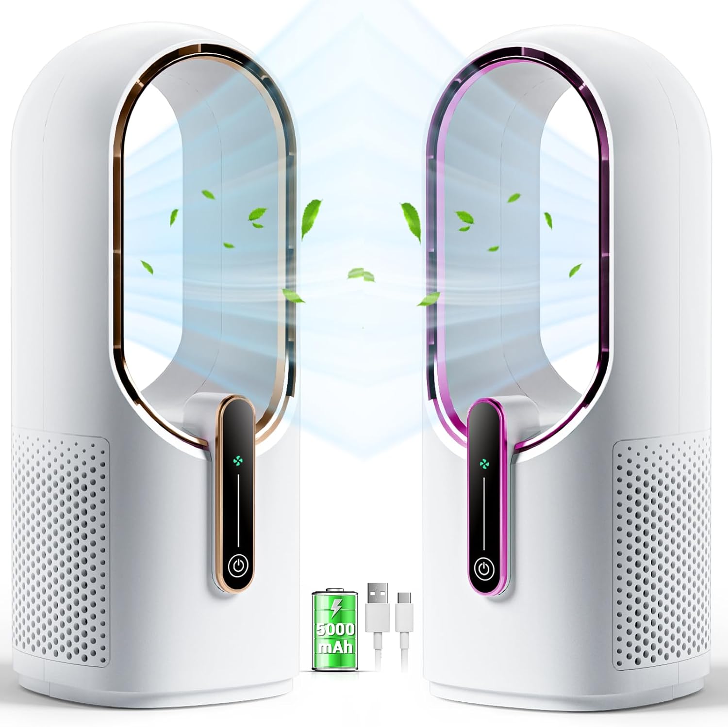 Amazon.com: KONSIDEN Bladeless Desk Fan, 11.8 Inch Small Rechargeable ...