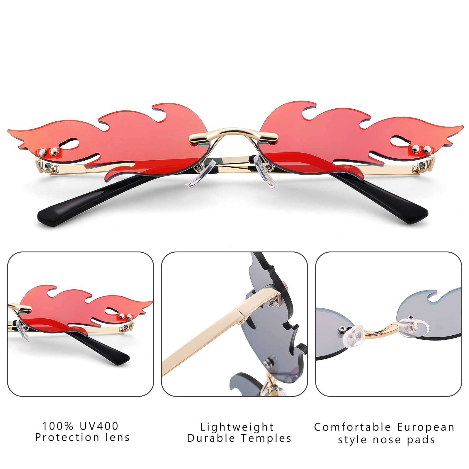Snapklik.com : COASION Fire Flame Sunglasses For Women Rimless Party ...