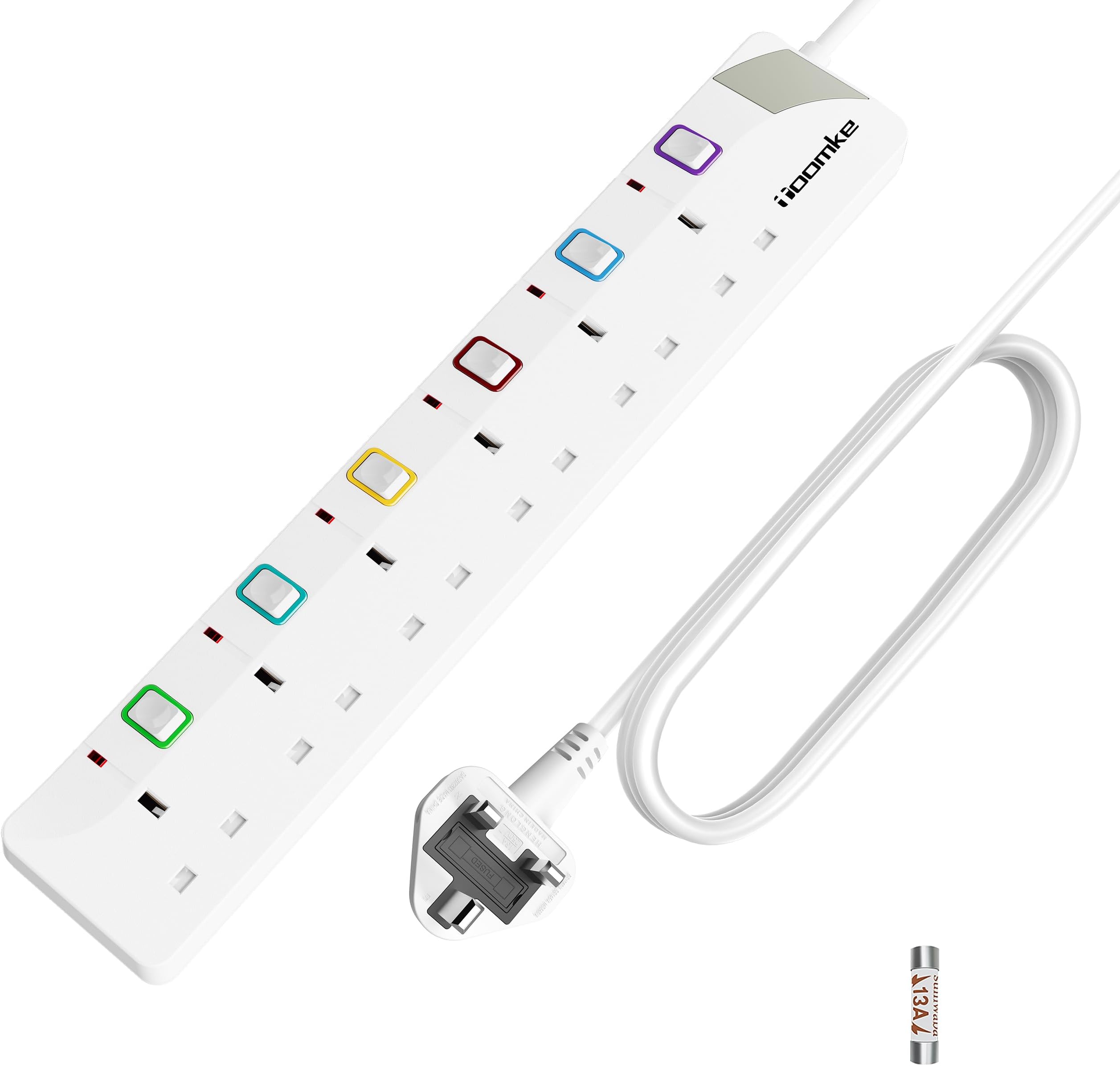 10M Extension Lead with Individual Switches and Indicator Lights, 6 Way ...