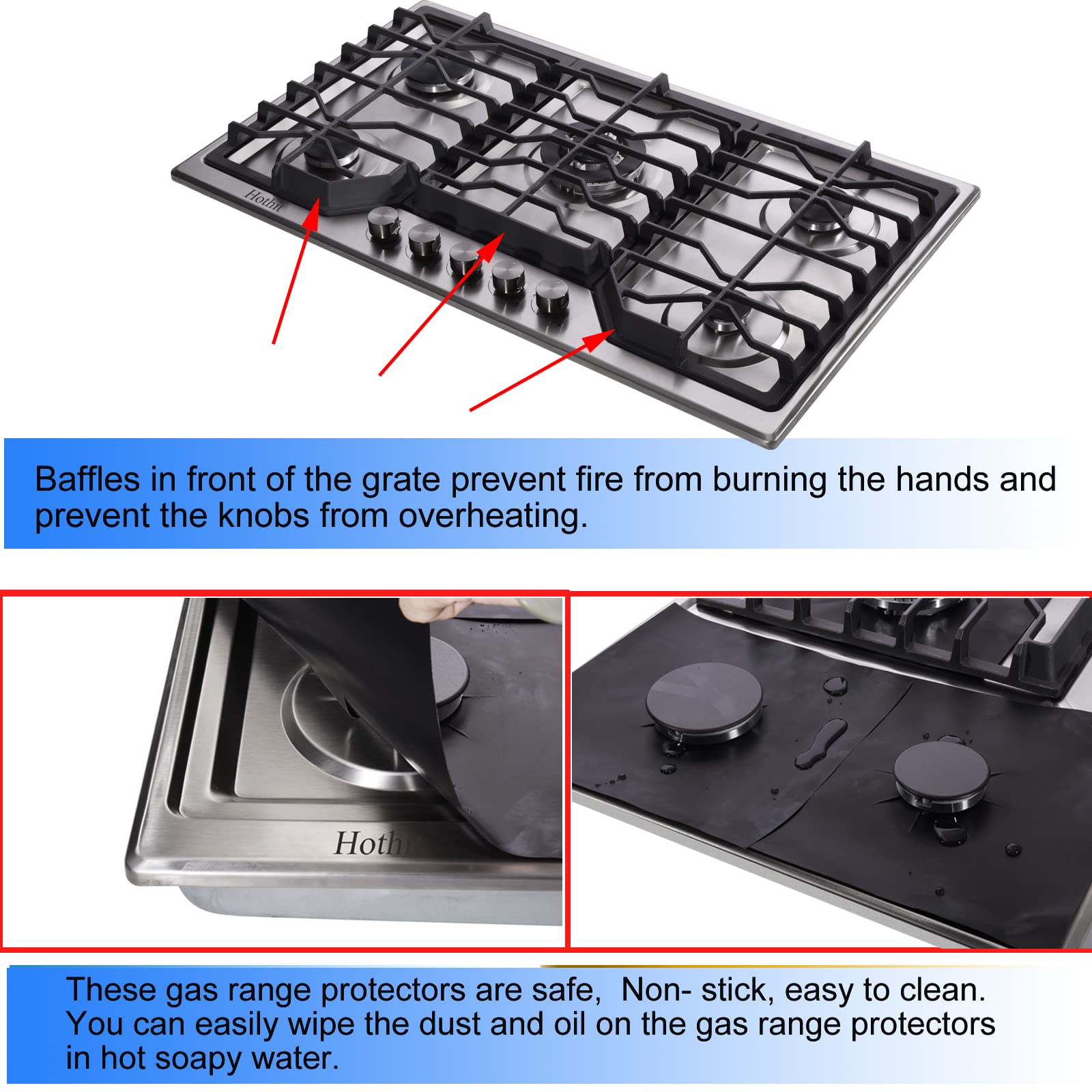 Snapklik.com : 5 Burners 34 Inch Gas Cooktop, 36000 BTU Stainless Steel ...