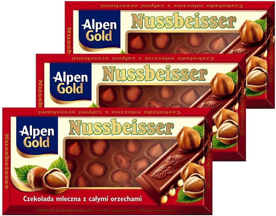 Amazon.com : Alpen Gold Nussbeisser Milk Chocolate with Whole Hazelnuts ...