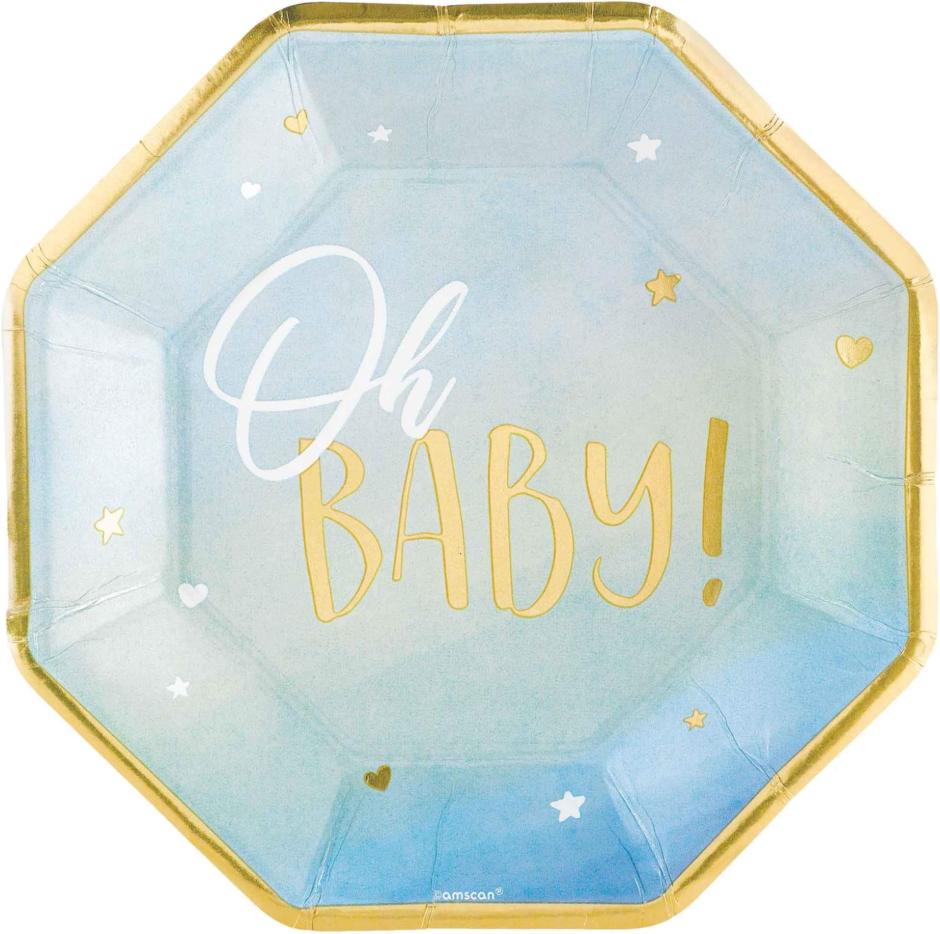 Amazon.com: Amscan Oh Baby! Boy Metallic Octagonal Plates - 10" (Pack ...